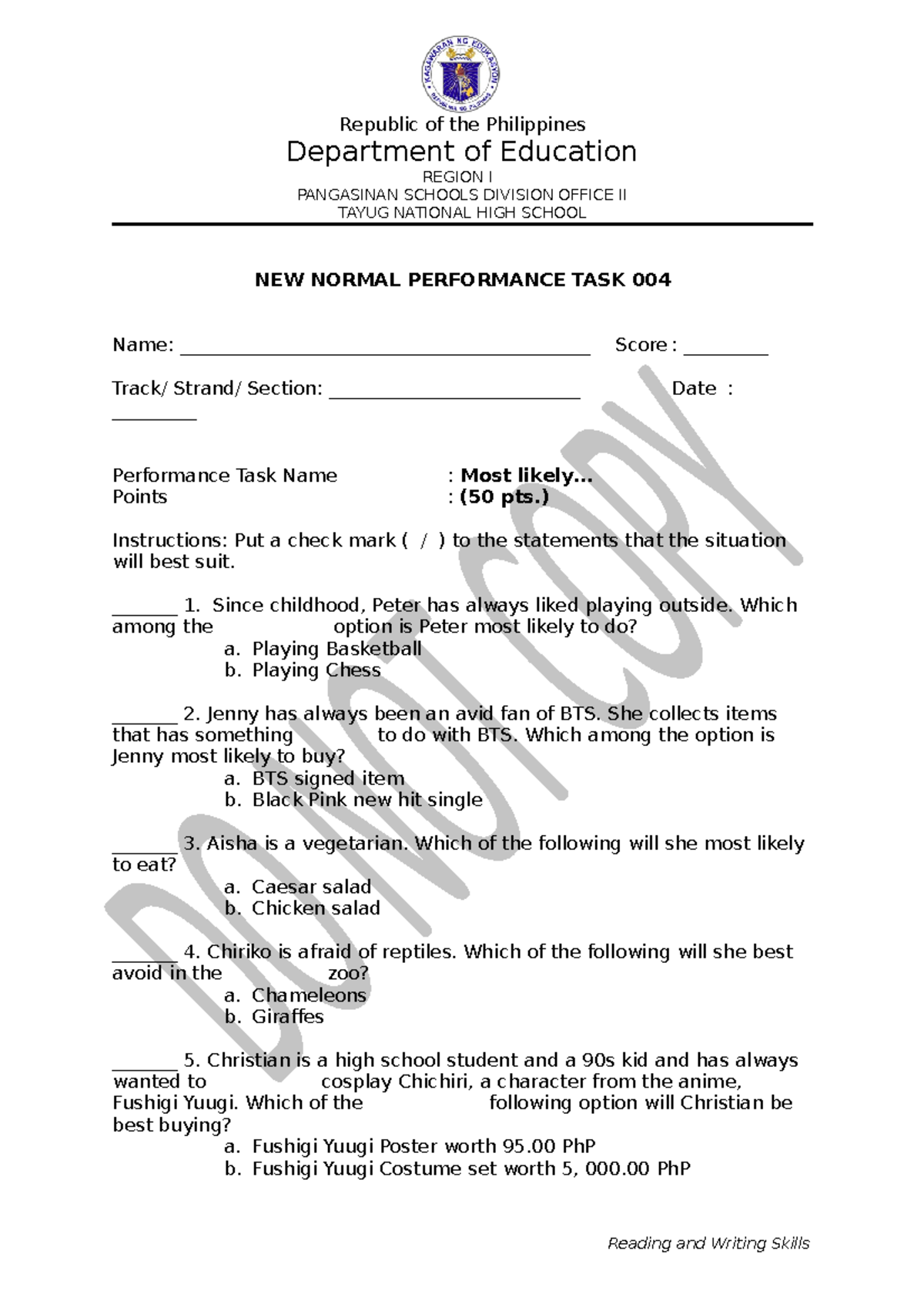 Q4 New Normal Performance Task 006Q4 New Normal Performance Task 006Q4 ...