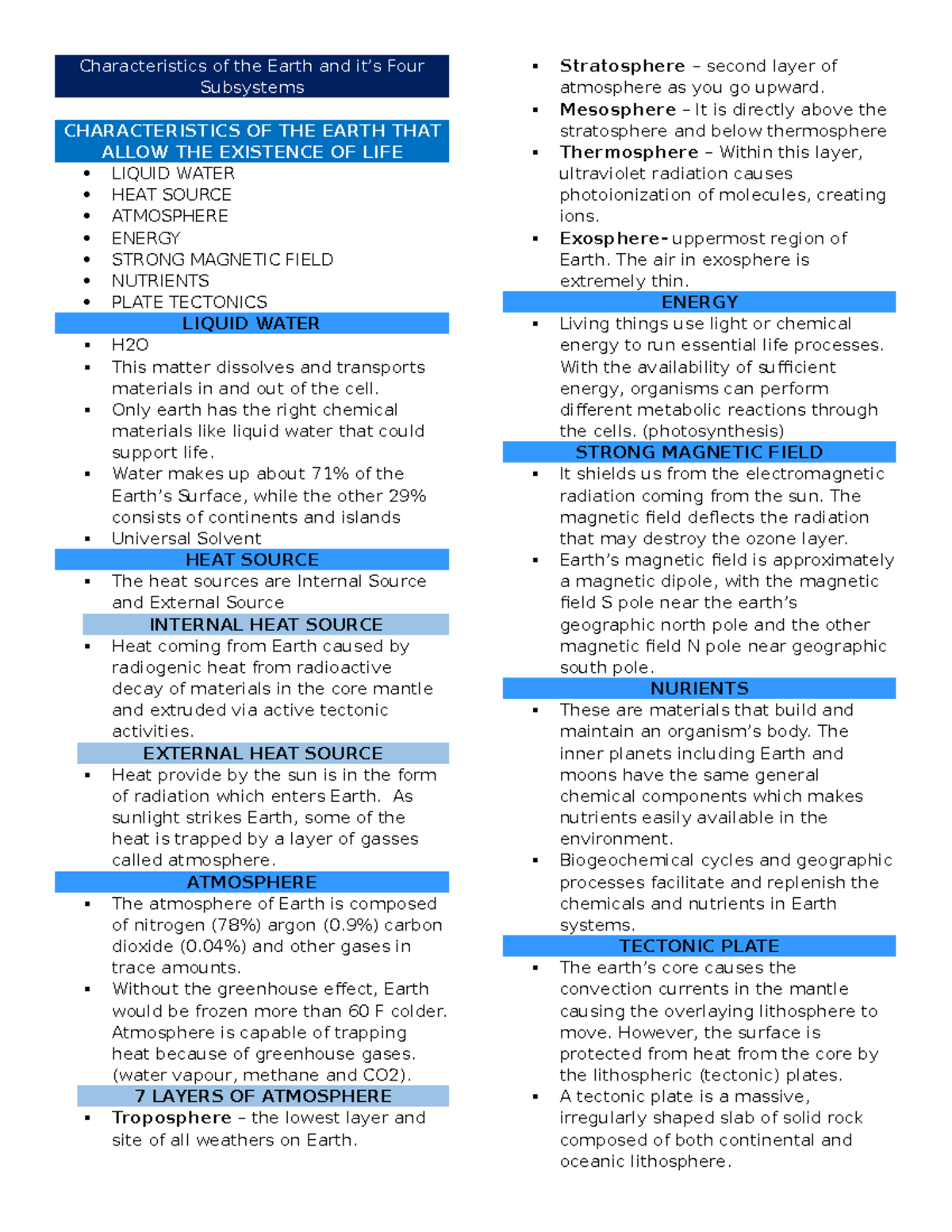 Earth Science Reviewer (Mid-terms) - Characteristics of the Earth and ...