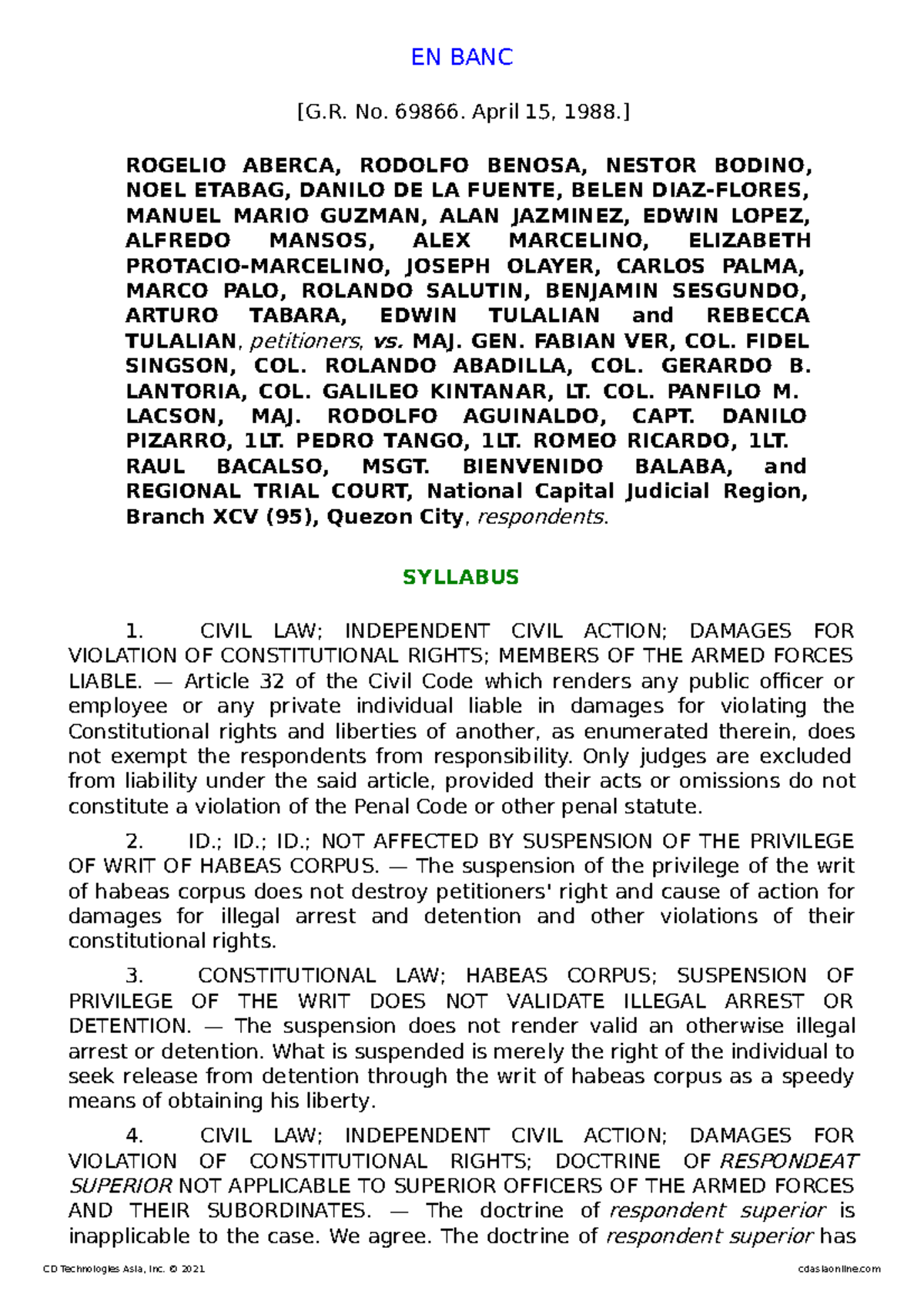 Aberca v. Ver G.R. No. 69866 April 15, 1988 - EN BANC [G. No. 69866 ...