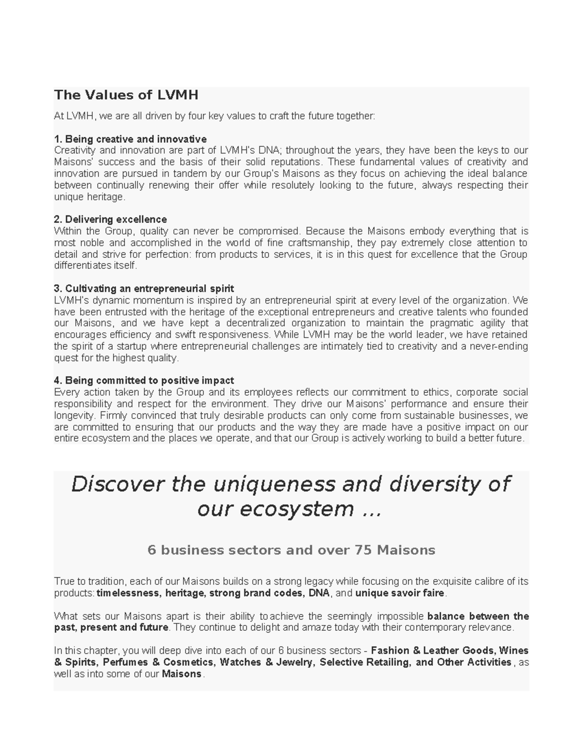 Inside LVMH 2024 - The Values of LVMH At LVMH, we are all driven by four key values to craft the ...