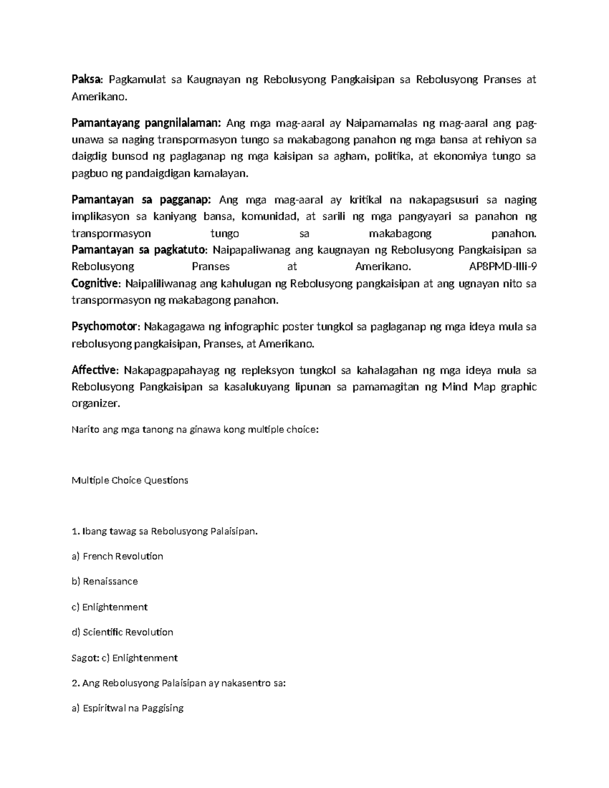 DLP-OBJ - Layunin - Paksa: Pagkamulat sa Kaugnayan ng Rebolusyong ...