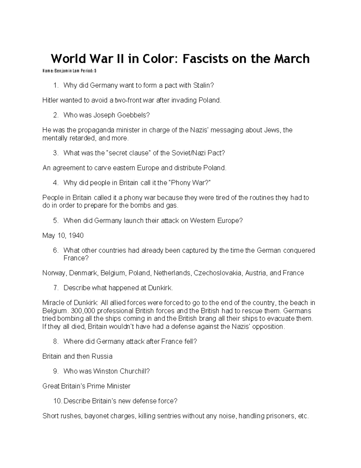 WWII and Holocaust Workbook - World War II in Color: Fascists on the ...