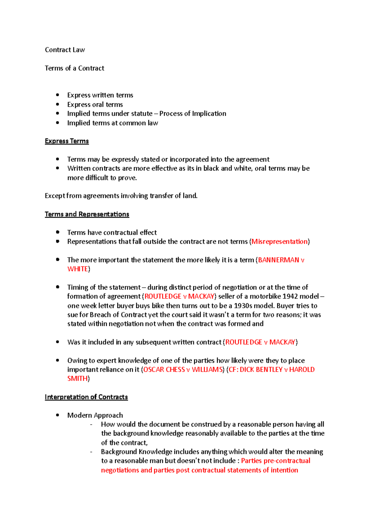 Contract Law 2021 - Contract Law Terms of a Contract Express written ...