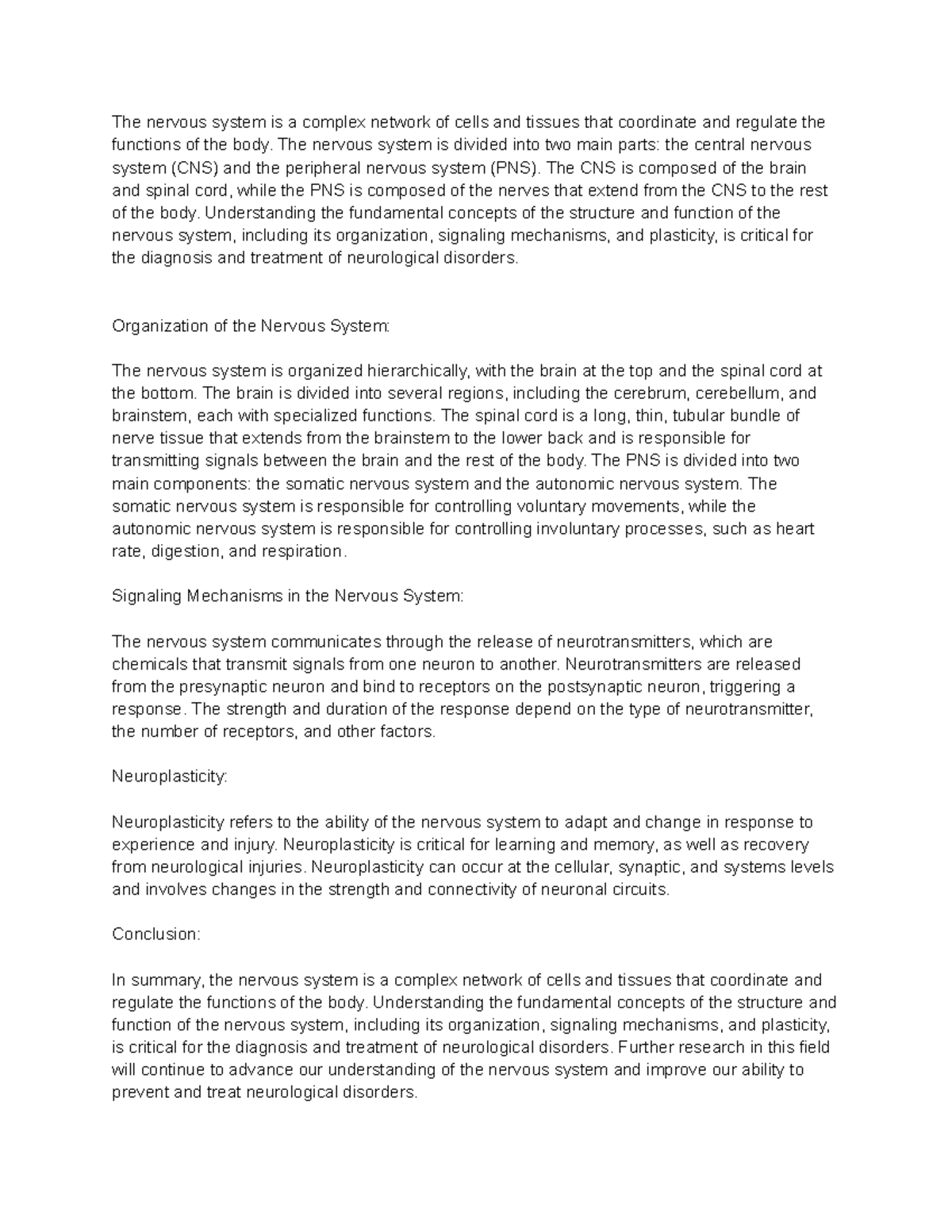 Structure AND Function OF THE Nervous System - The nervous system is a ...