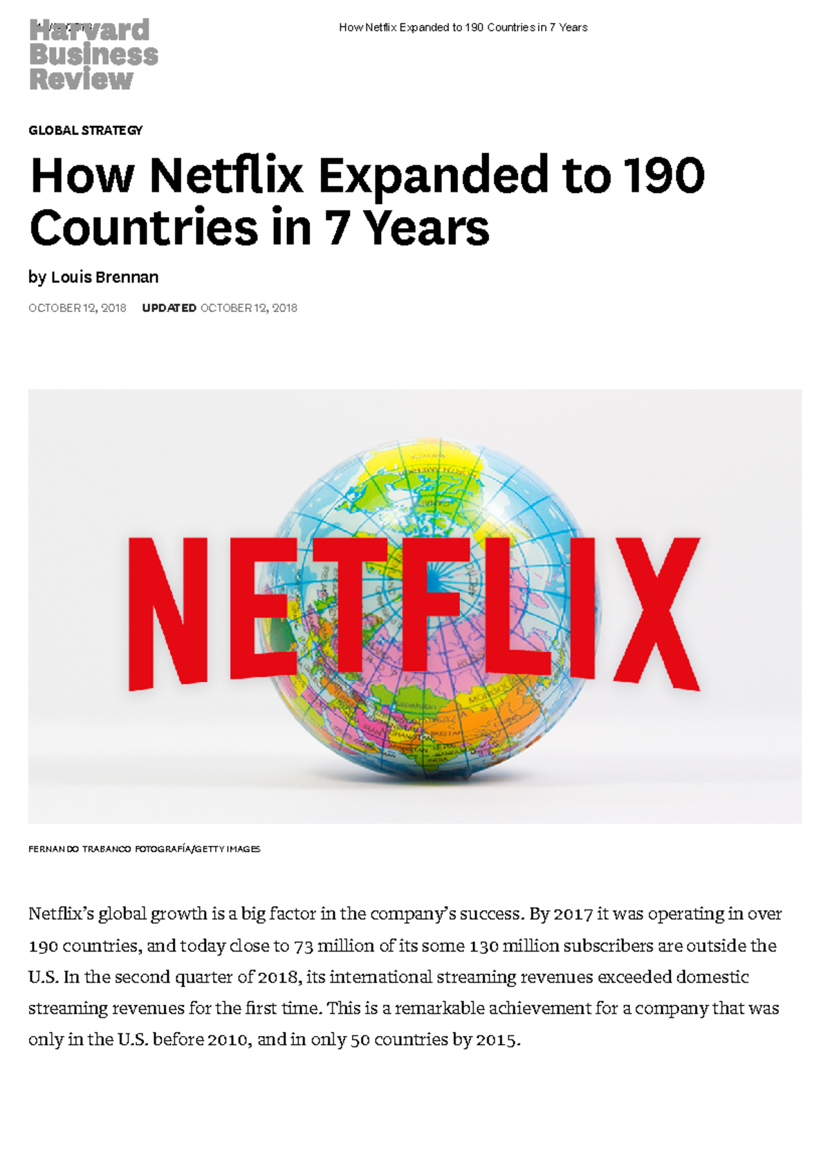 Netflix Case - case study - GLOBAL STRATEGY How Net ix Expanded to 190 ...