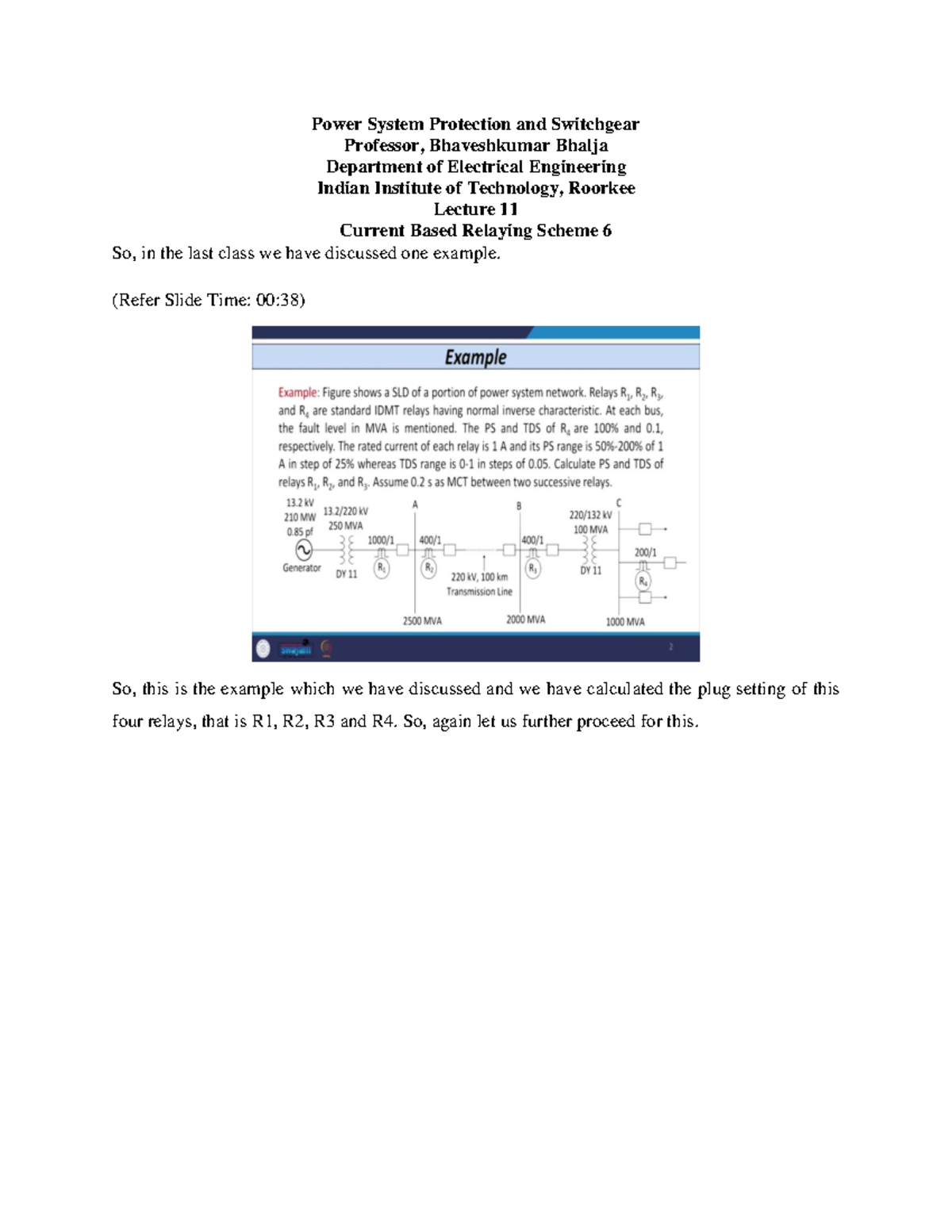 Lec11 - Class notes from Professor Premlata Bera - Power System ...