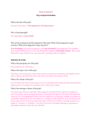 Play Analysis Worksheet - KELLY HASSAN Play Analysis Worksheet What is ...