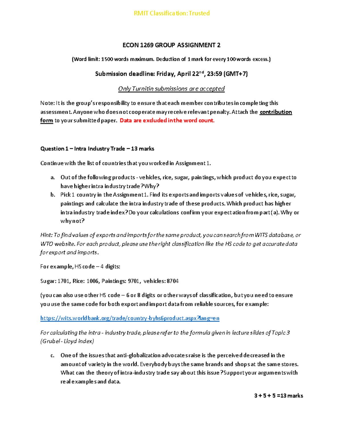Group Assignment 2 Semester 1 - 2022 - International Trade - RMIT ...
