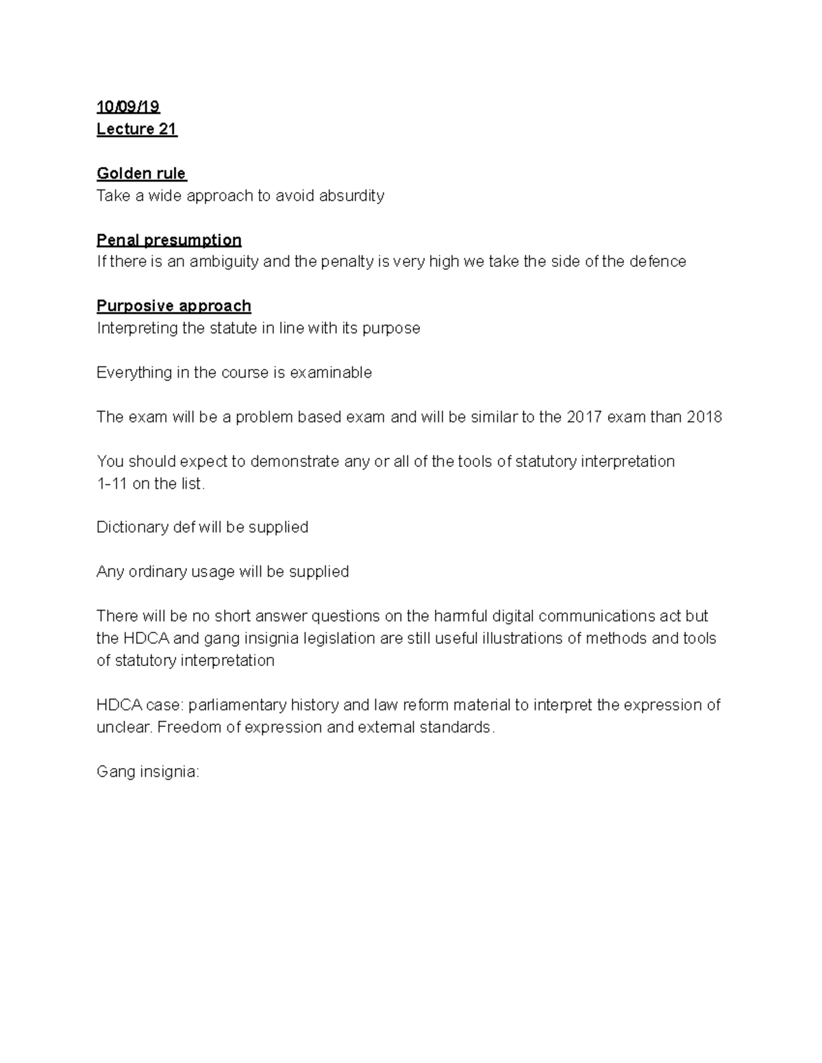 LAWS123-Lecture 21 - golden rule, penal presumption and purposive ...