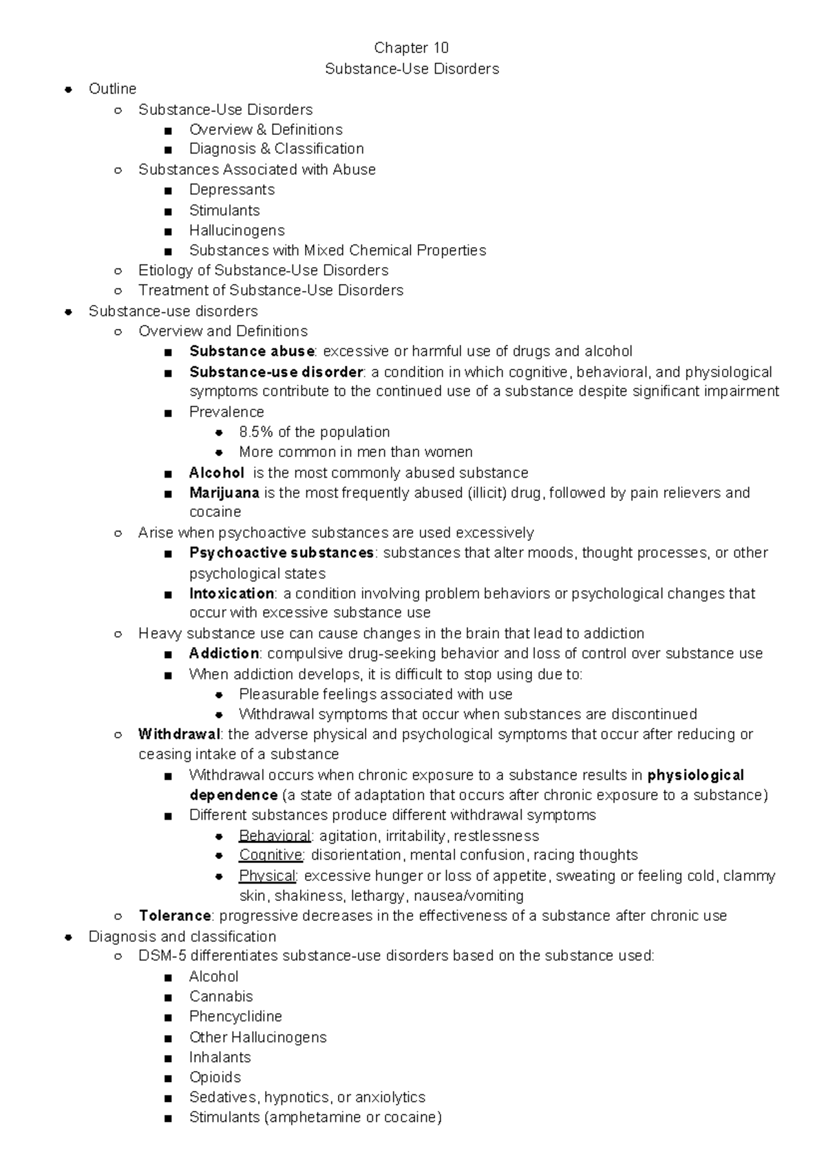Chapter 10 - Lecture notes 11 - Chapter 10 Substance-Use Disorders ...