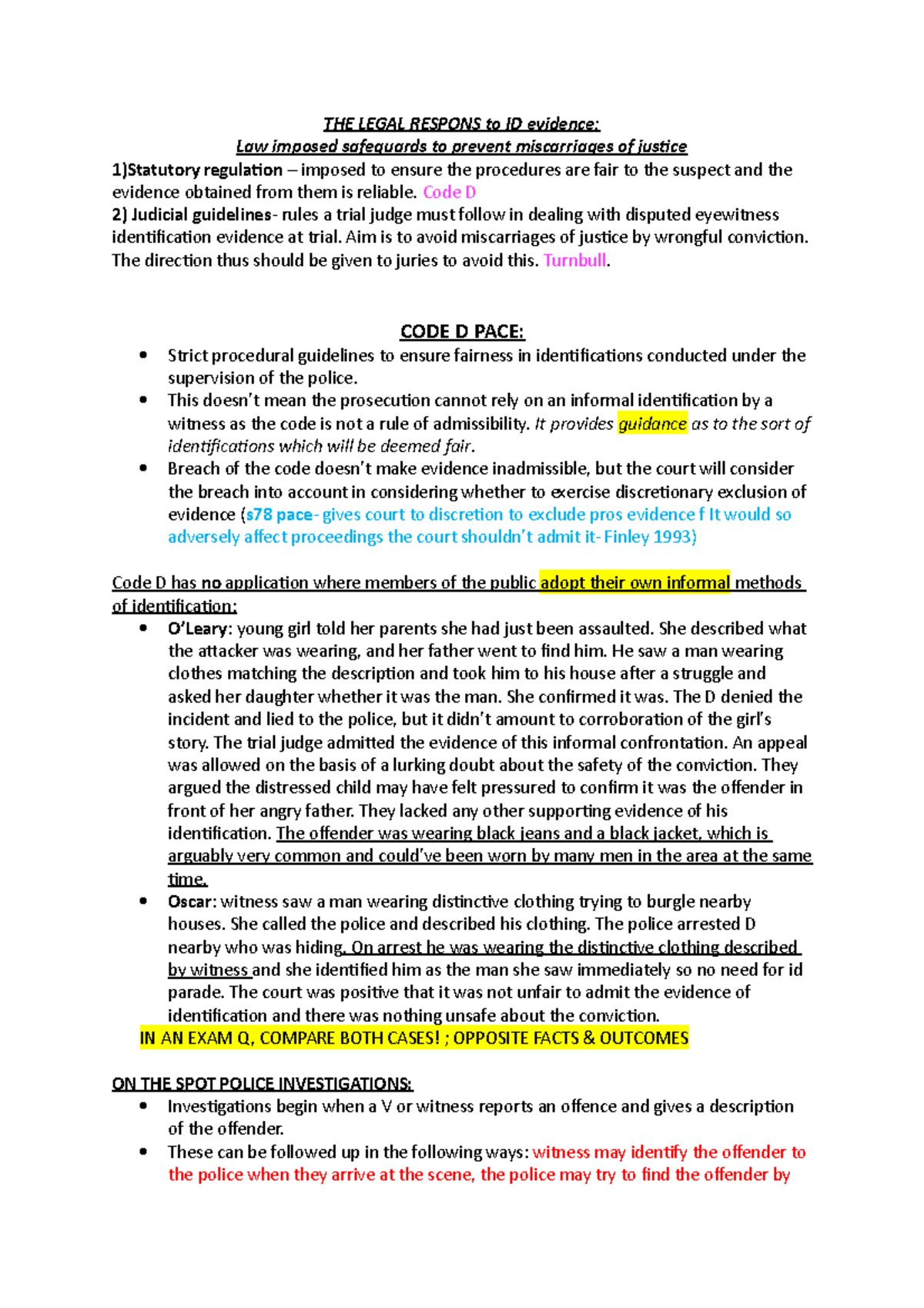 Code D Pace Id Lecture Notes 4 The Legal Respons To Id Evidence Law Imposed Safeguards To