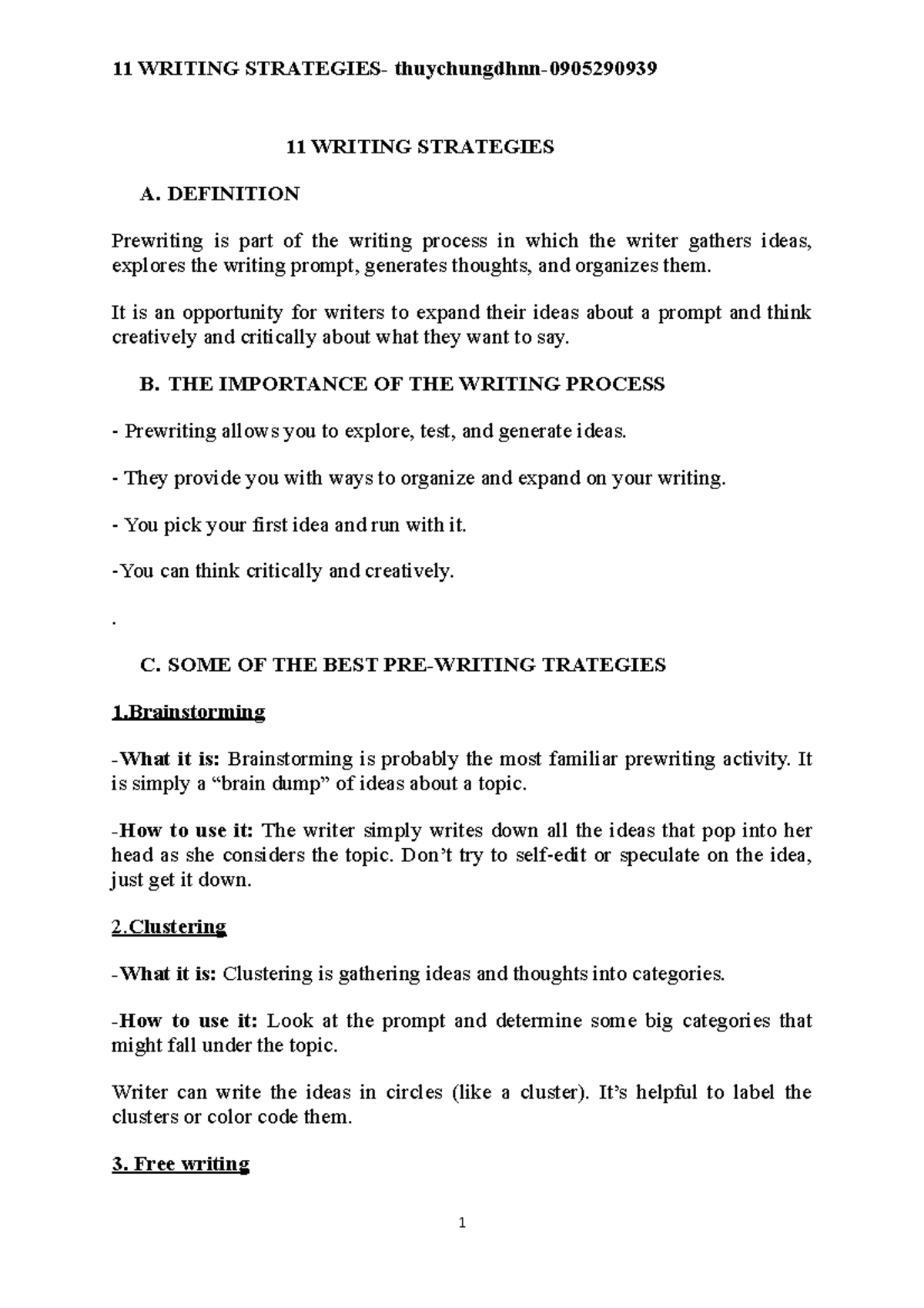 Writing Strategies - hue - 11 WRITING STRATEGIES A. DEFINITION ...