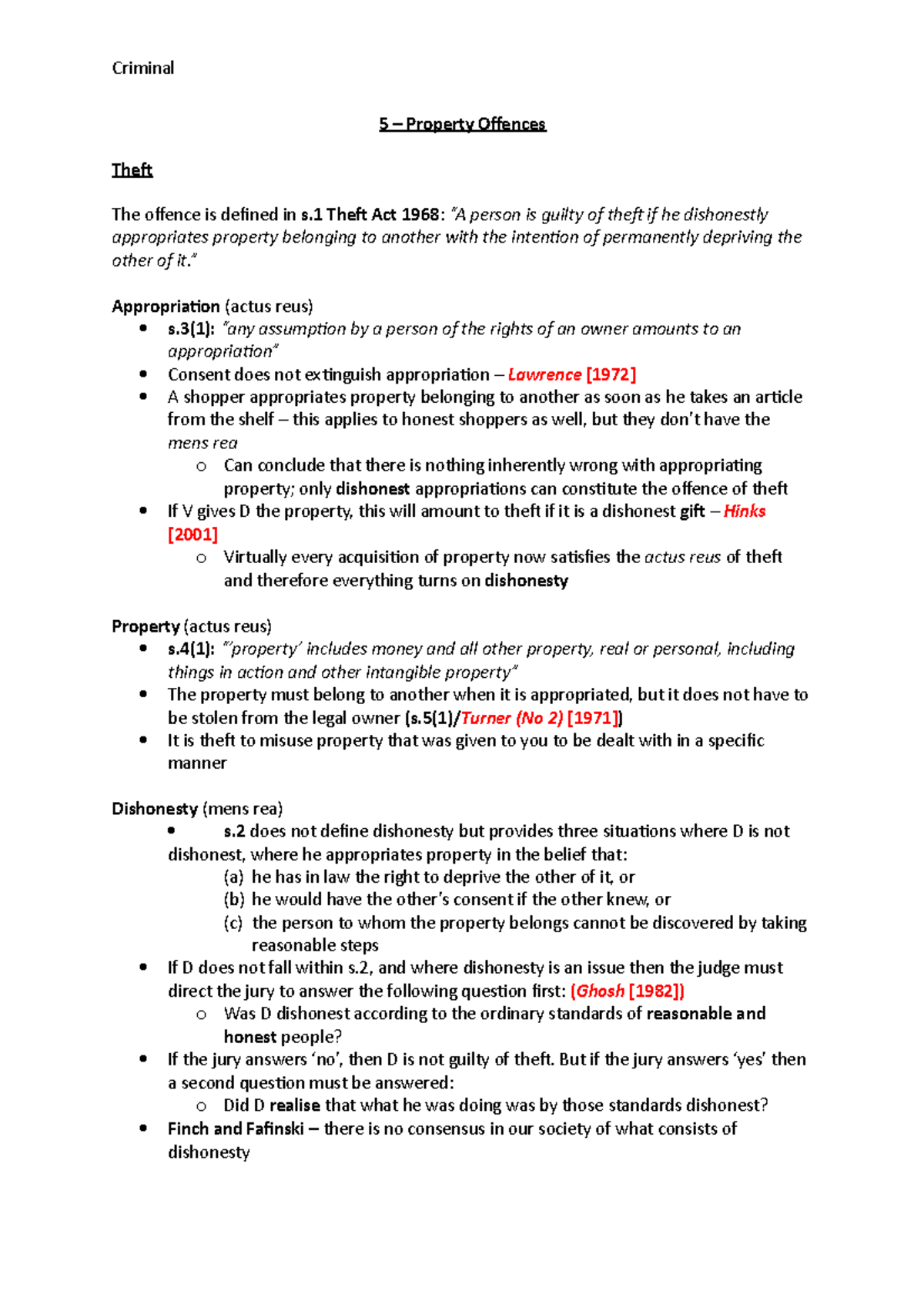 5 – Property Offences - Criminal 5 Property Offences Theft The offence ...