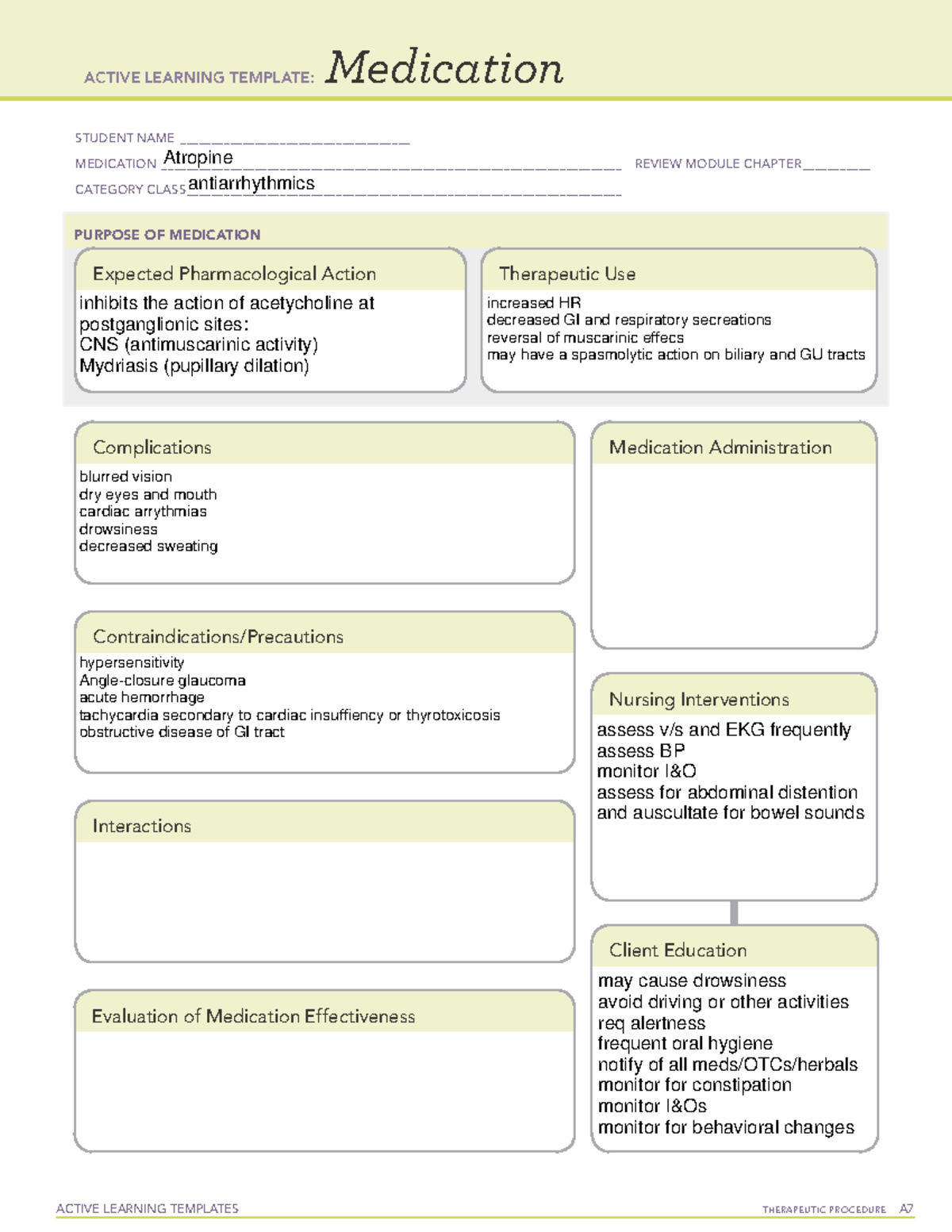Medication Sheets - STUDENT NAME ...