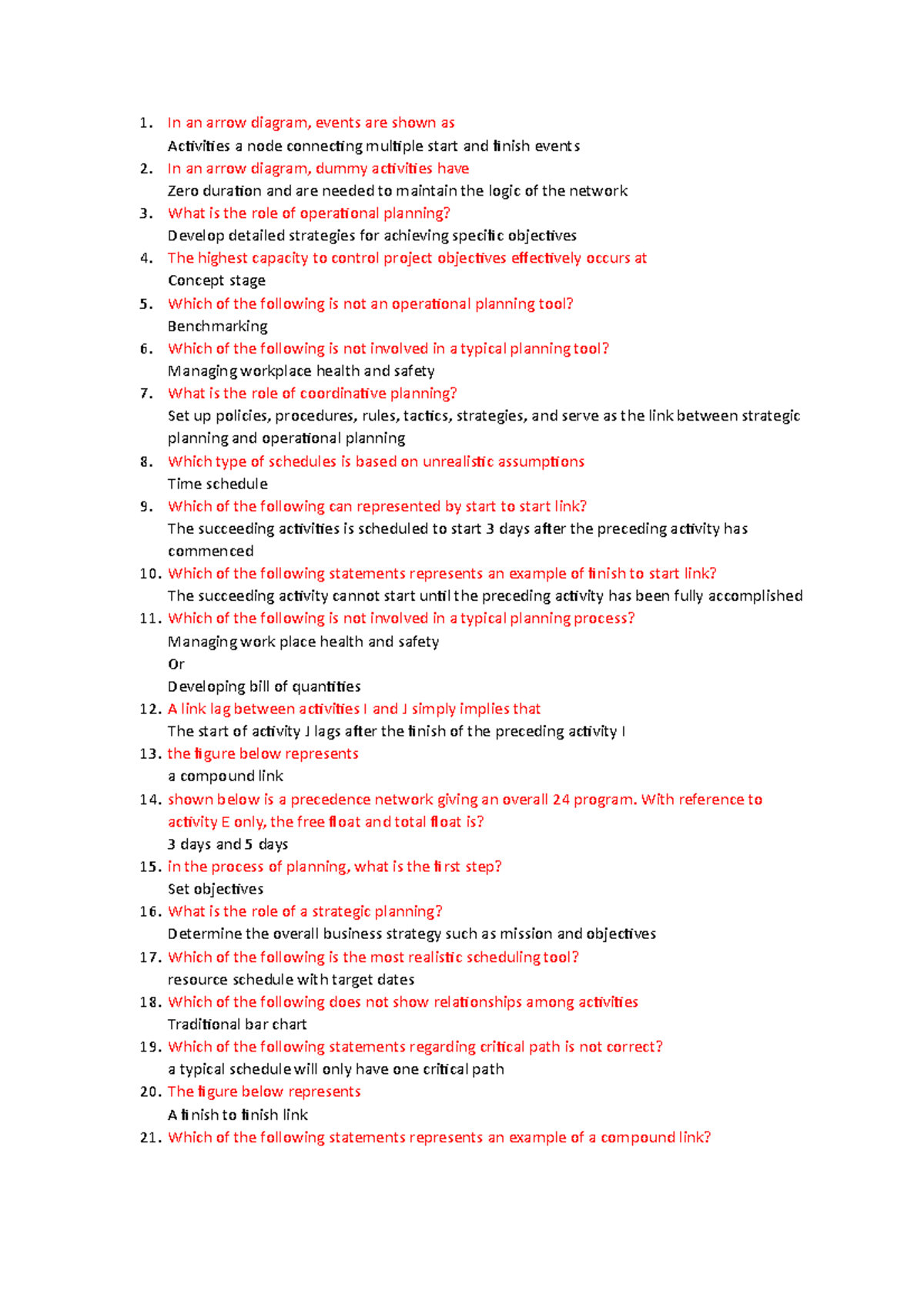 Multiple choice revision - In an arrow diagram, events are shown as ...