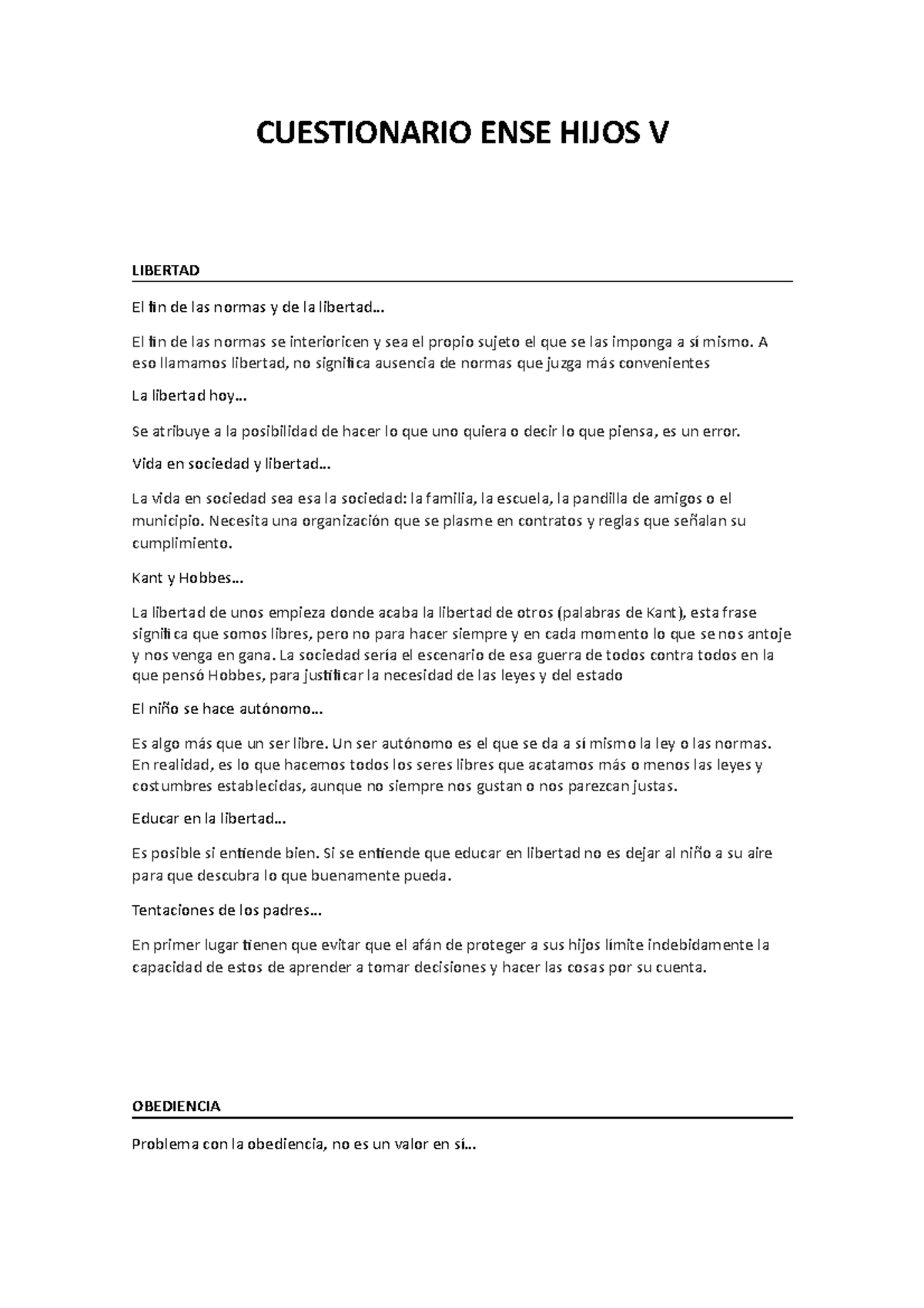 Cuestionario ENSE Hijos V - CUESTIONARIO ENSE HIJOS V LIBERTAD El fin de las normas y de la ...