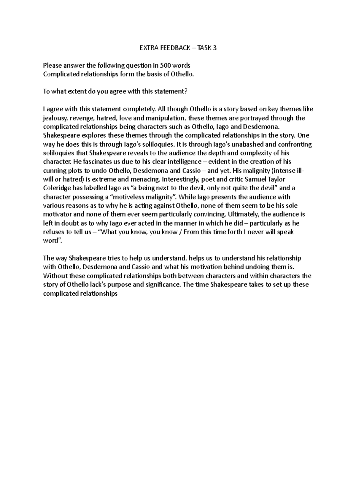 Extra Feedback - sdasdasd - EXTRA FEEDBACK – TASK 3 Please answer the ...