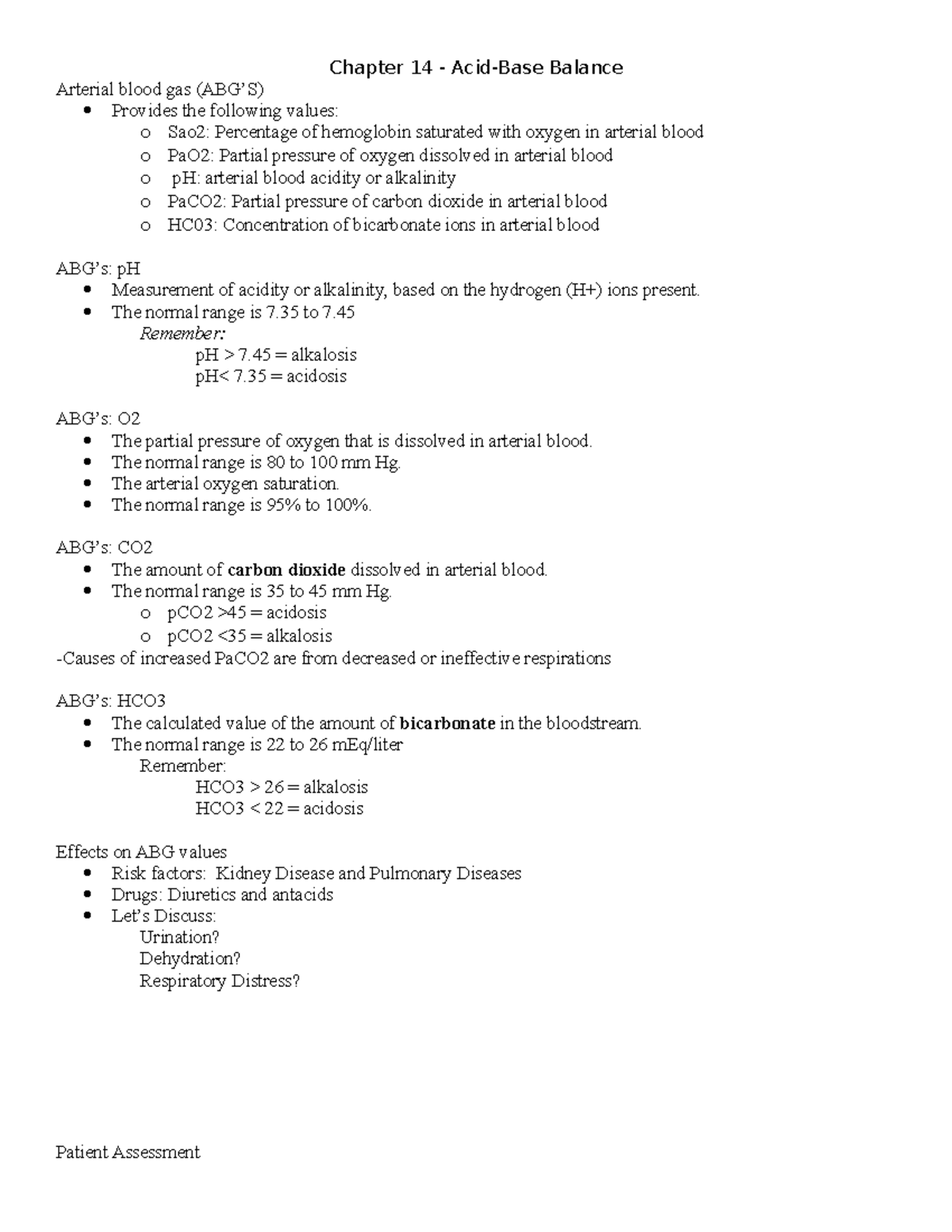 Adult Health Lecture 1 Notes - Acid Base Imbalance and Interpretation ...