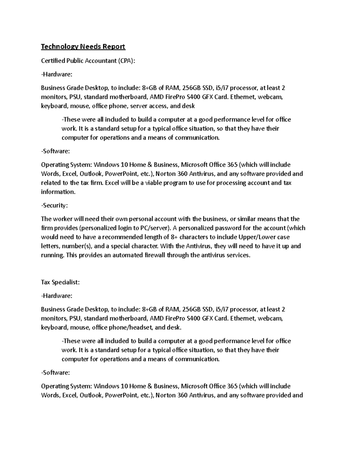 5-2 Project One: Technology, Hardware, and Software - Technology Needs ...