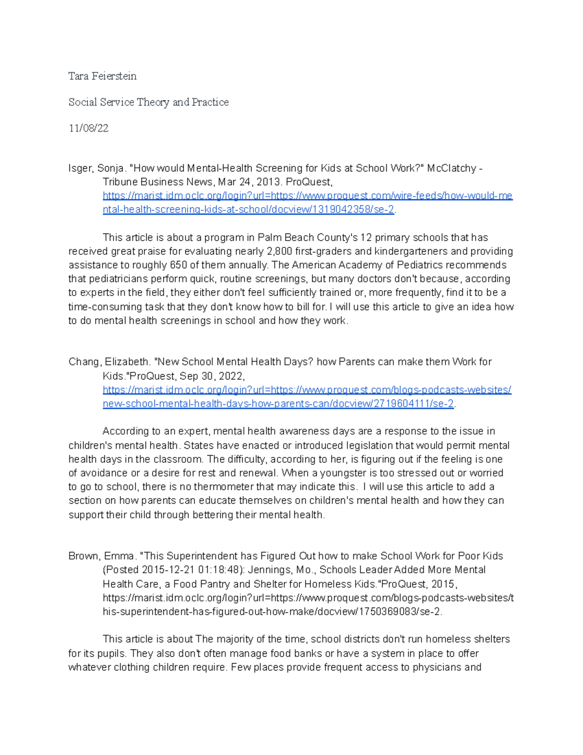 Annotated Bibliography - Tara Feierstein Social Service Theory and ...