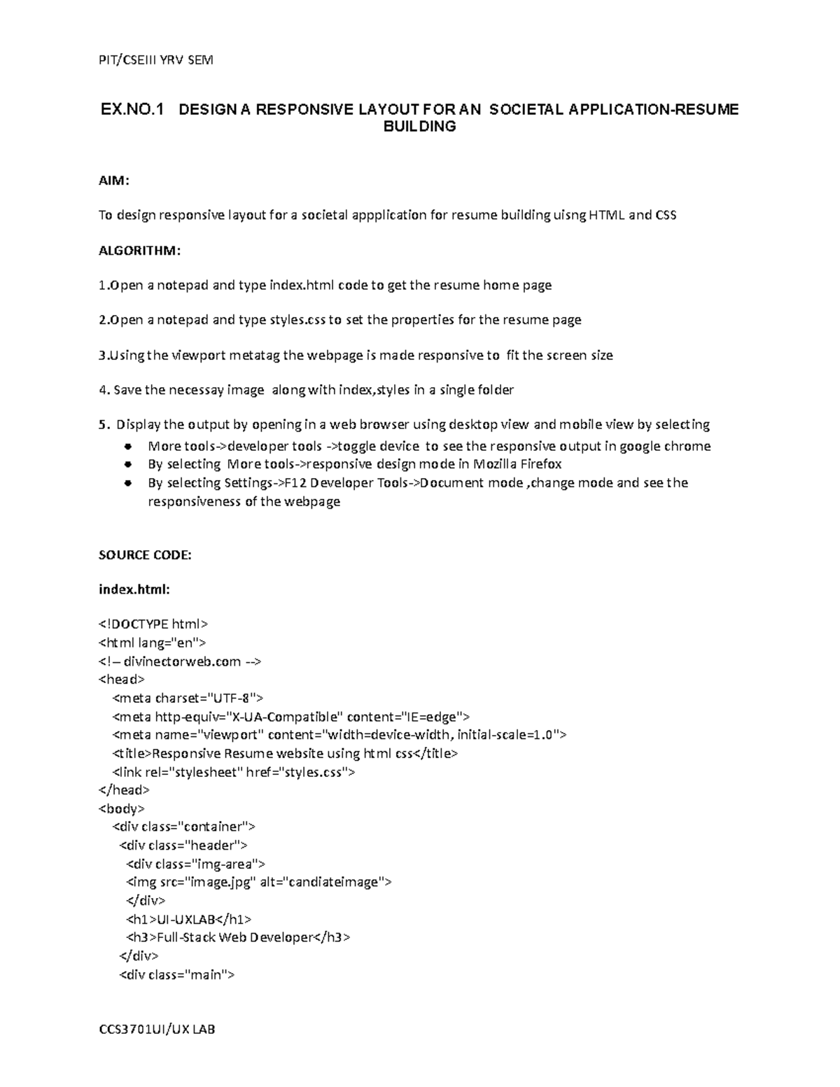 CCS370-UI- Uxlab - EX.NO DESIGN A RESPONSIVE LAYOUT FOR AN SOCIETAL APPLICATION-RESUME BUILDING ...