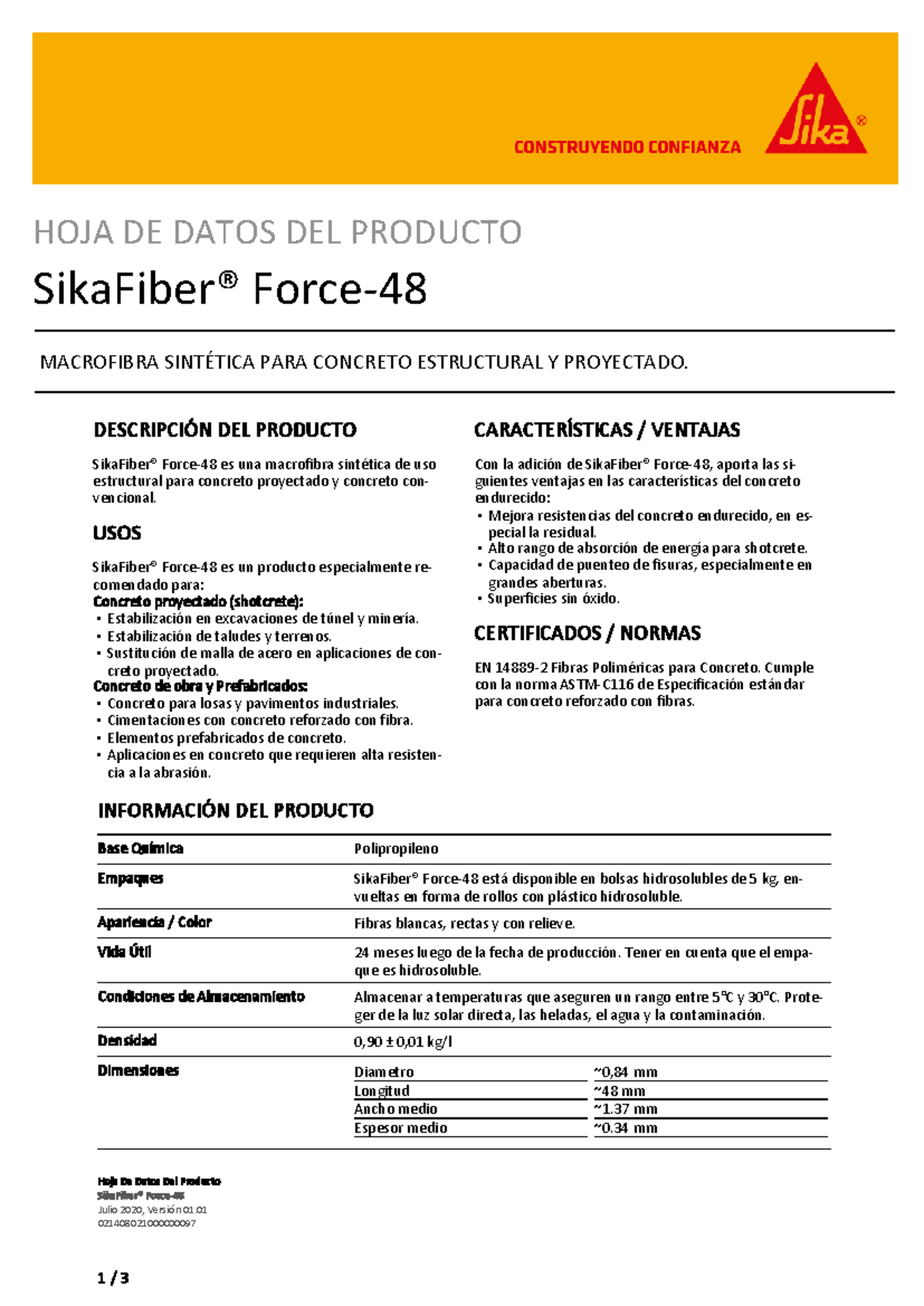 Sika Fiber Force 48 es PE (07 2020) 1 1 - Hoja De Datos Del Producto ...