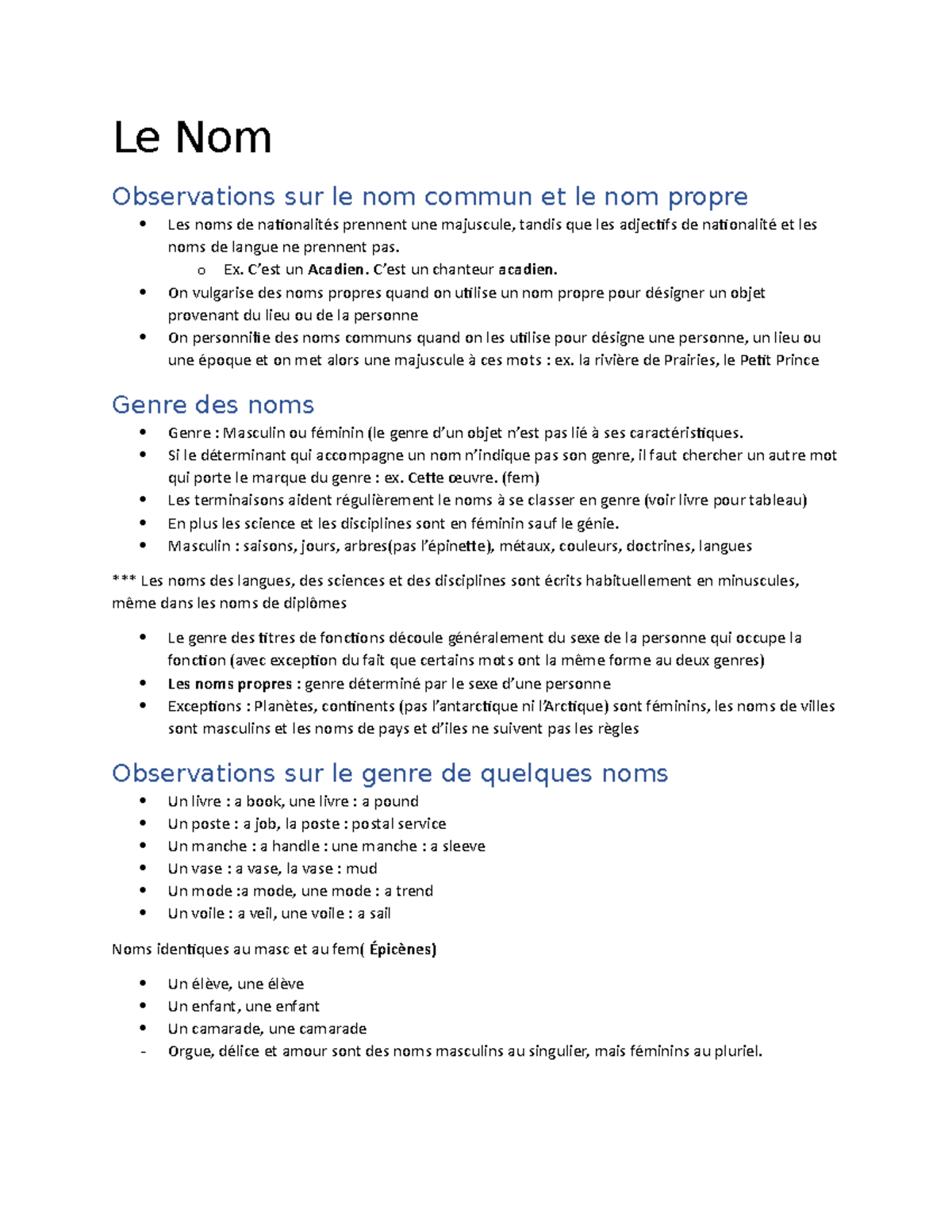 Chapitre 2 Le Nom Definitions Of Course Content Le Nom