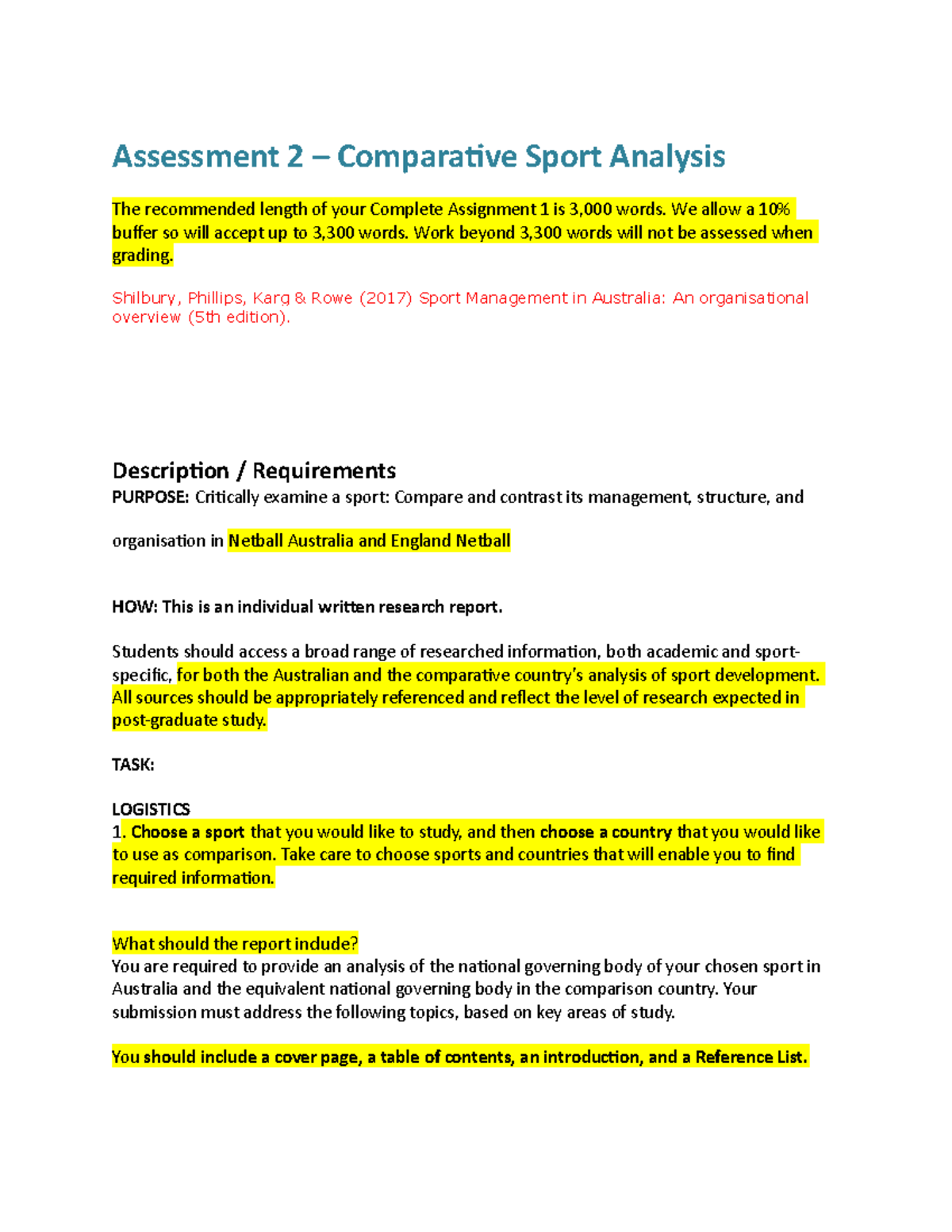 Sport industry assesemnt 2 - Assessment 2 – Comparative Sport Analysis ...