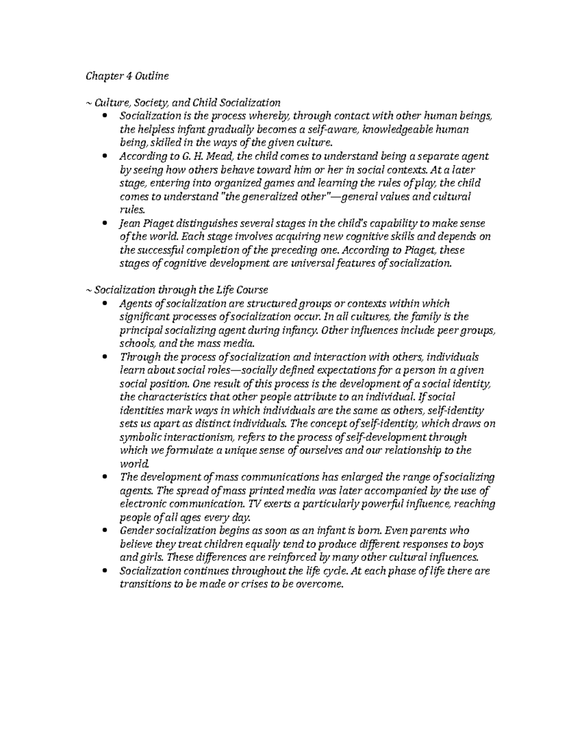 Chapter 4 - Lecture notes 4.1 - Chapter 4 Outline ~ Culture, Society ...