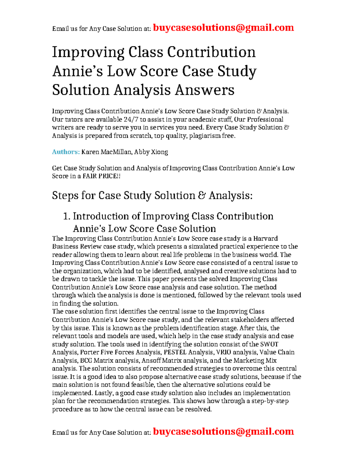 Case Solution Improving Class Contribution Annie’s Low Score ...