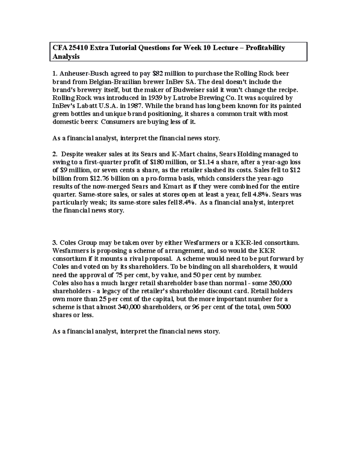 25410 CFA extratutorial Questions W10 Profitability lecture - CFA 25410 Extra Tutorial Questions ...