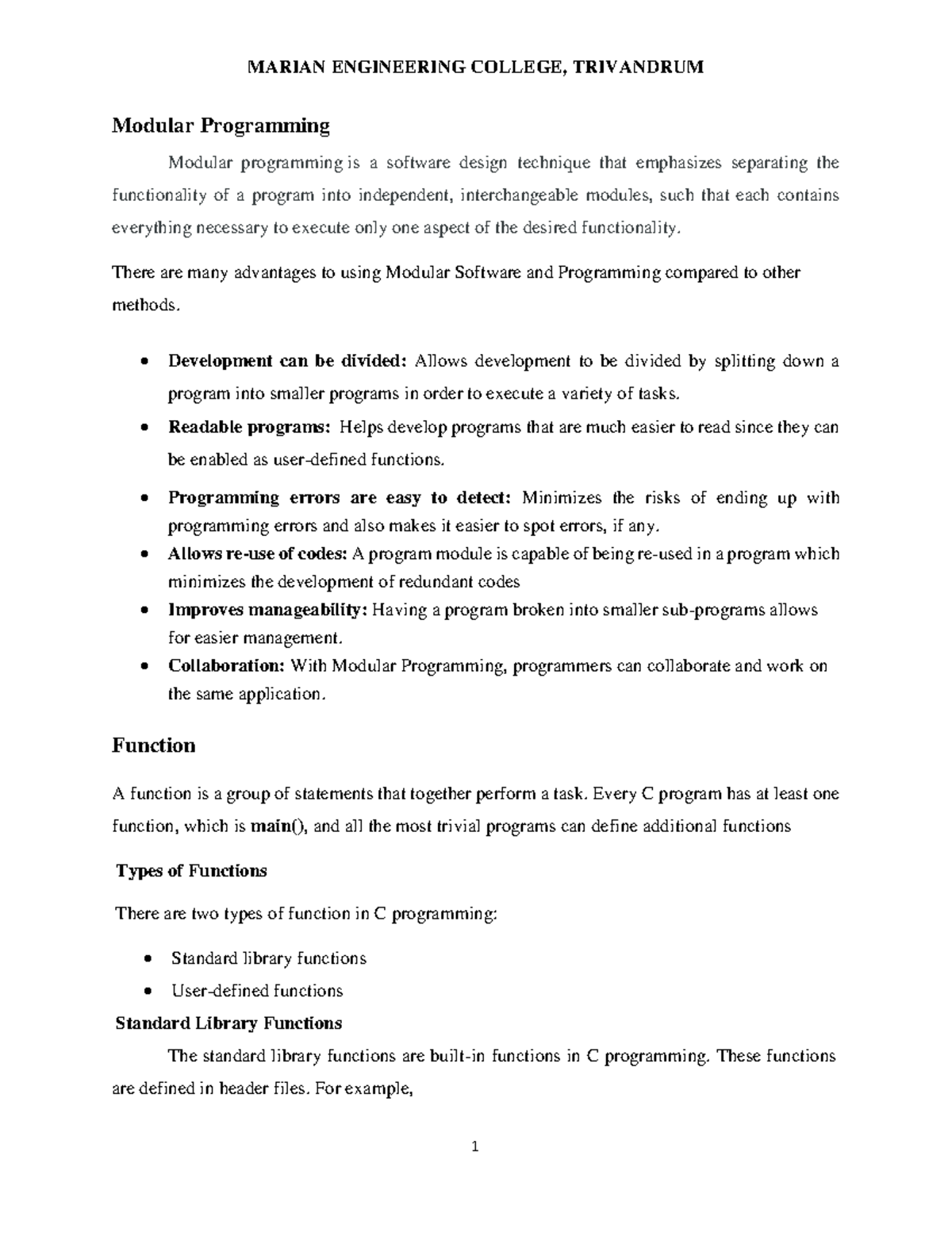 Module 4 - Some notes - Modular Programming Modular programming is a ...