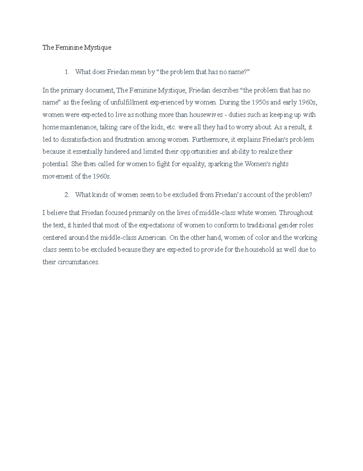 [ HIST 17C ] The Feminine Mystique - The Feminine Mystique What does ...