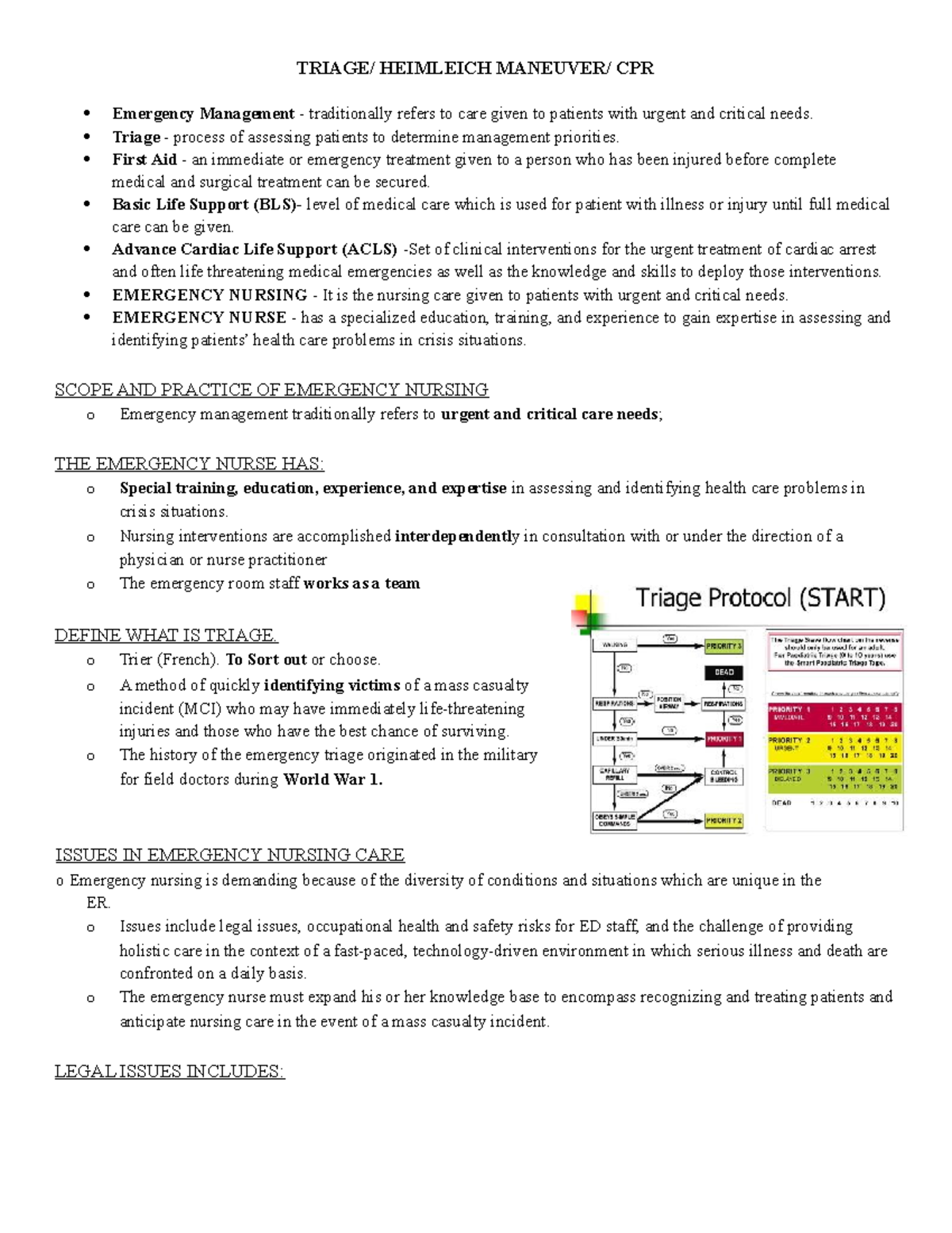 Triage Heimleich Maneuver CPR Notes Prelims - TRIAGE/ HEIMLEICH ...