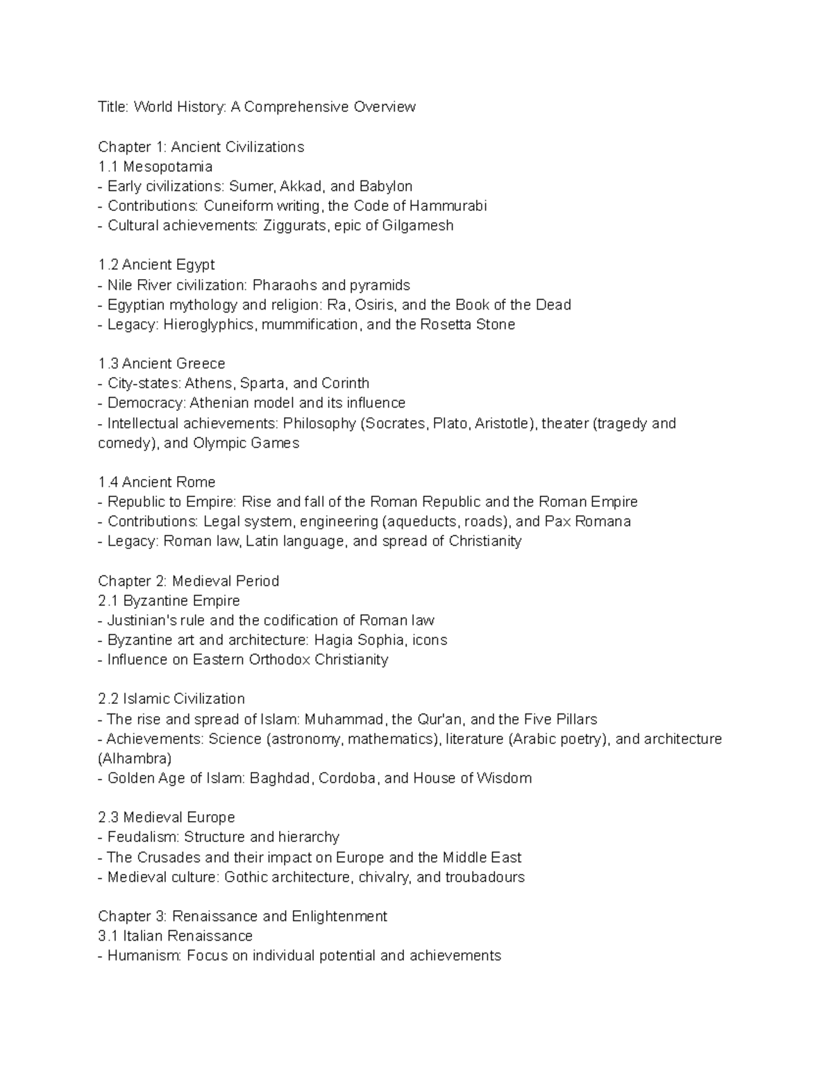 Class notes for history - Title: World History: A Comprehensive ...