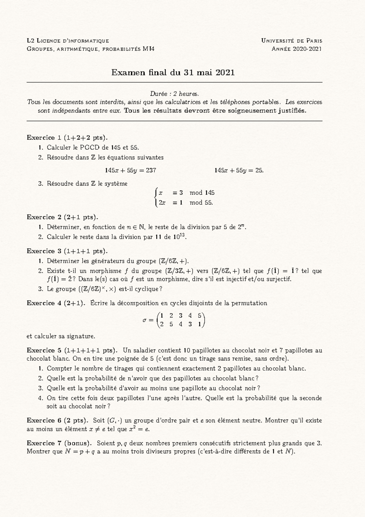 Exam31Mai21 Copy - Math examen pour reponse pour se preparer à l'exam - L2 Licence d ...