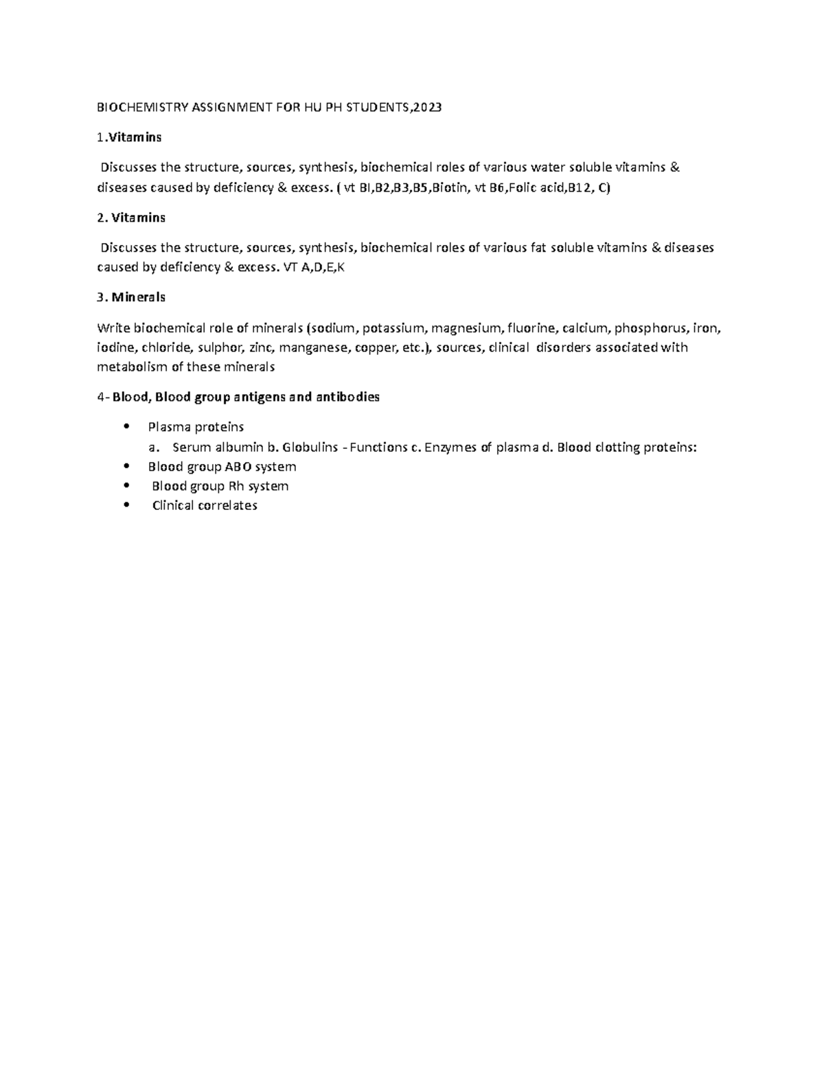 Biochemistry Assignment FOR HU PH Students - BIOCHEMISTRY ASSIGNMENT ...