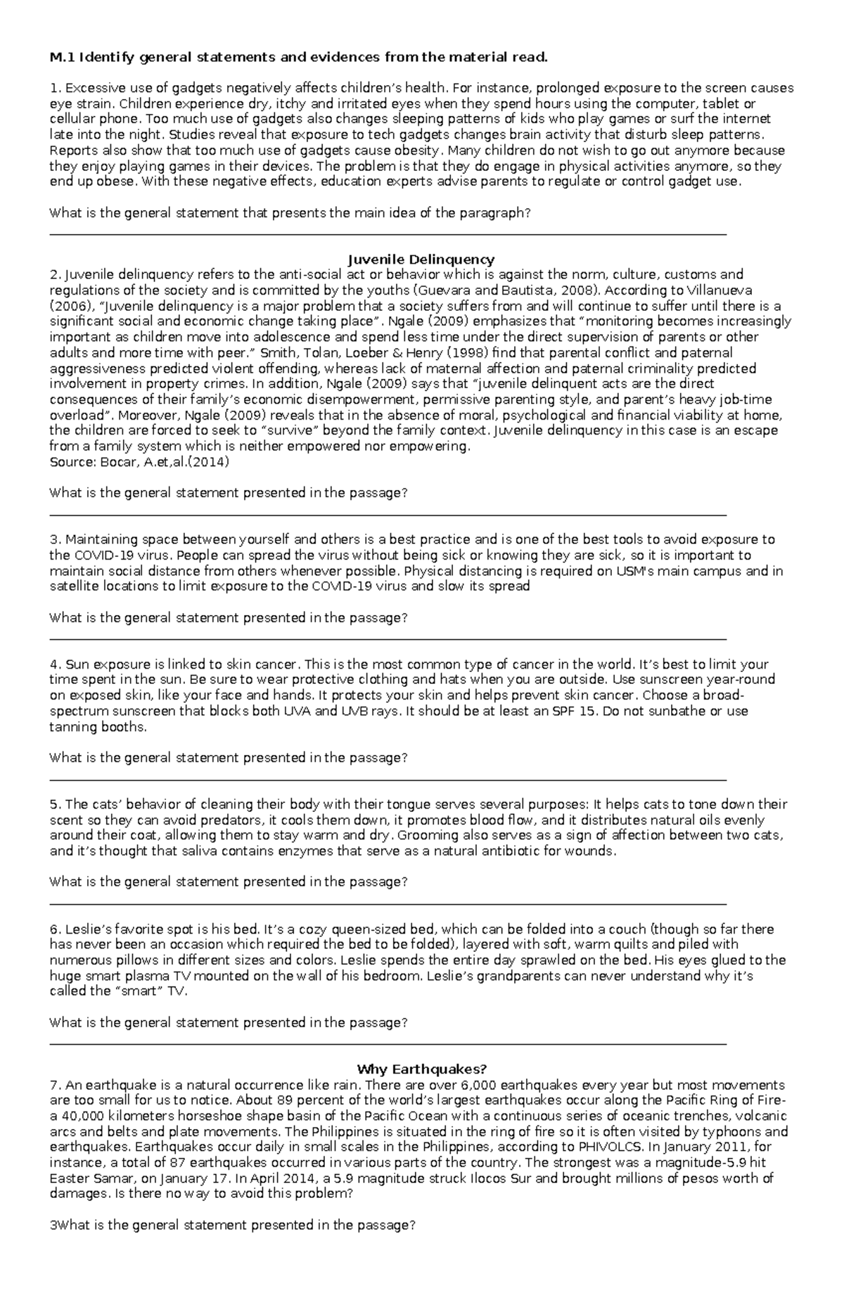 CITE Evidence MM - M Identify general statements and evidences from the ...
