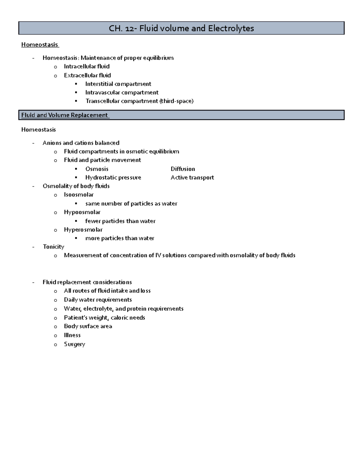 Pharm- CH12 - Fluid and electrolyte volume: how fluids and electrolytes ...