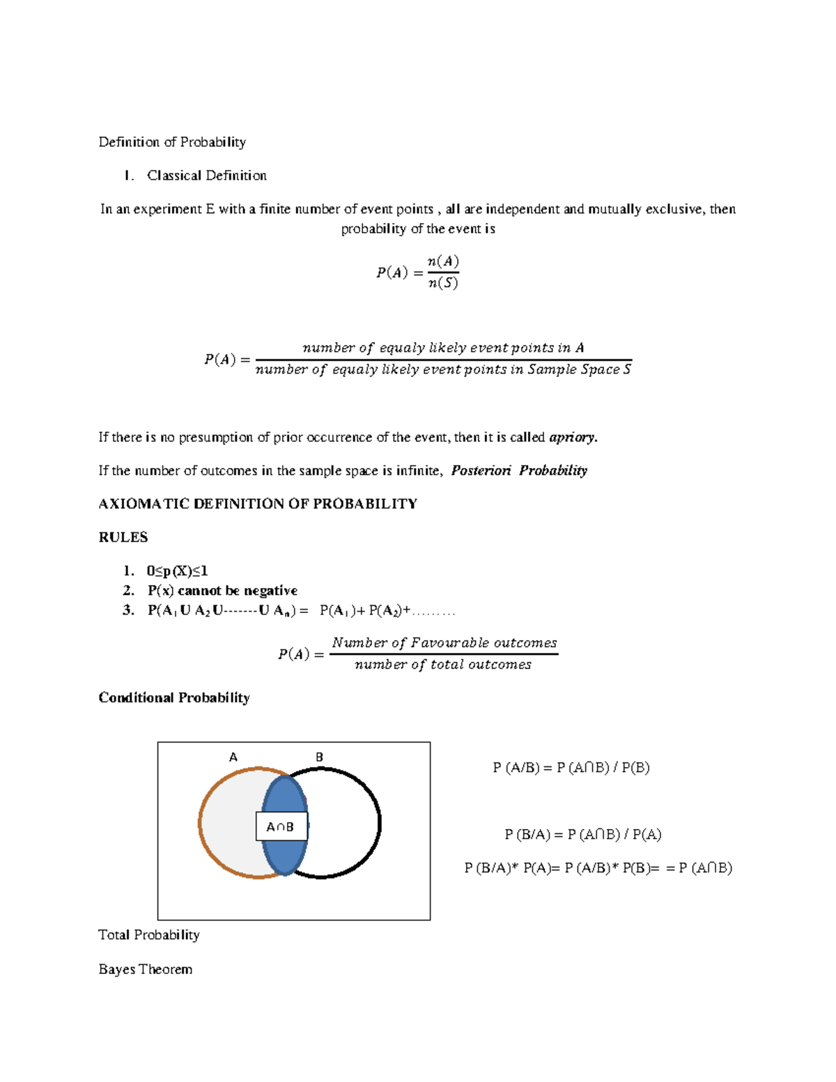 Summary of Probability - Definition of Probability Classical Definition ...