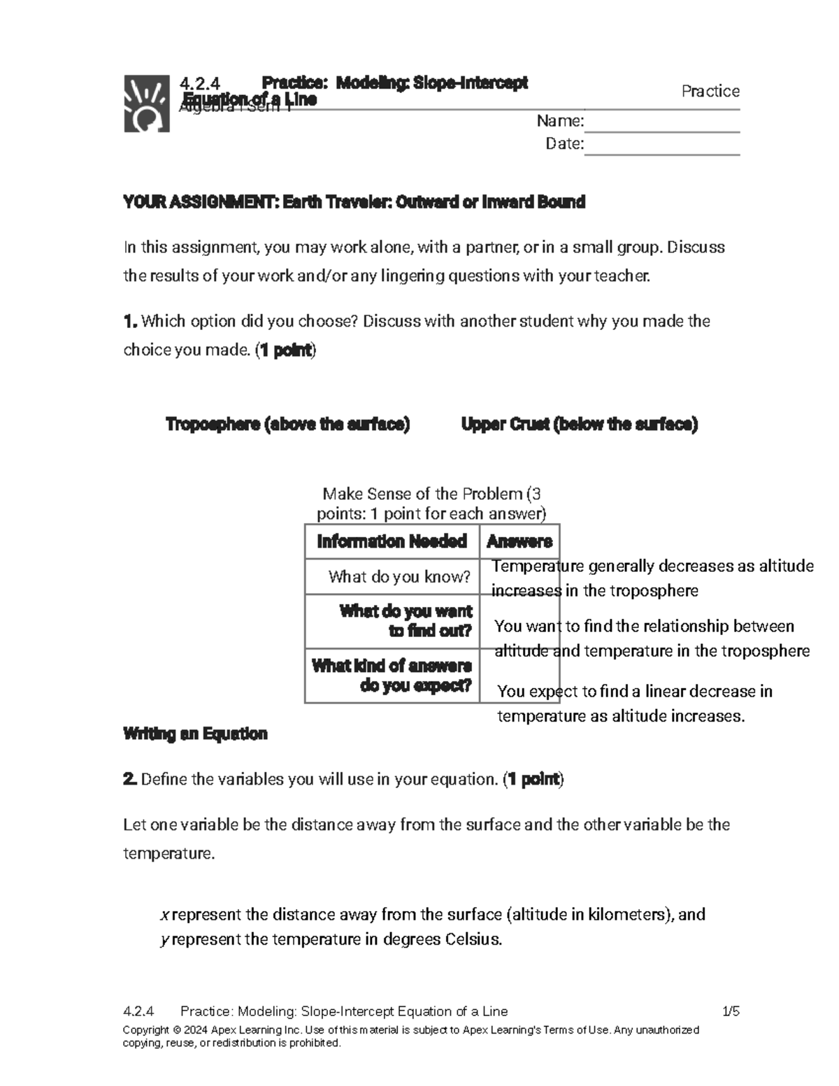 4.2.4 Practice - Modeling Slope-Intercept Equation of a Line (Practice ...