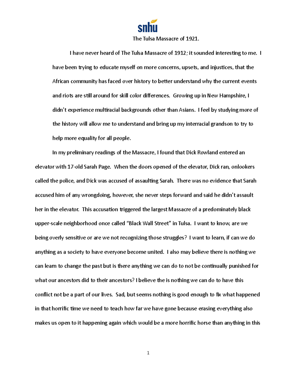 HIS 100 final Jennifer Layton - The Tulsa Massacre of 1921. I have ...