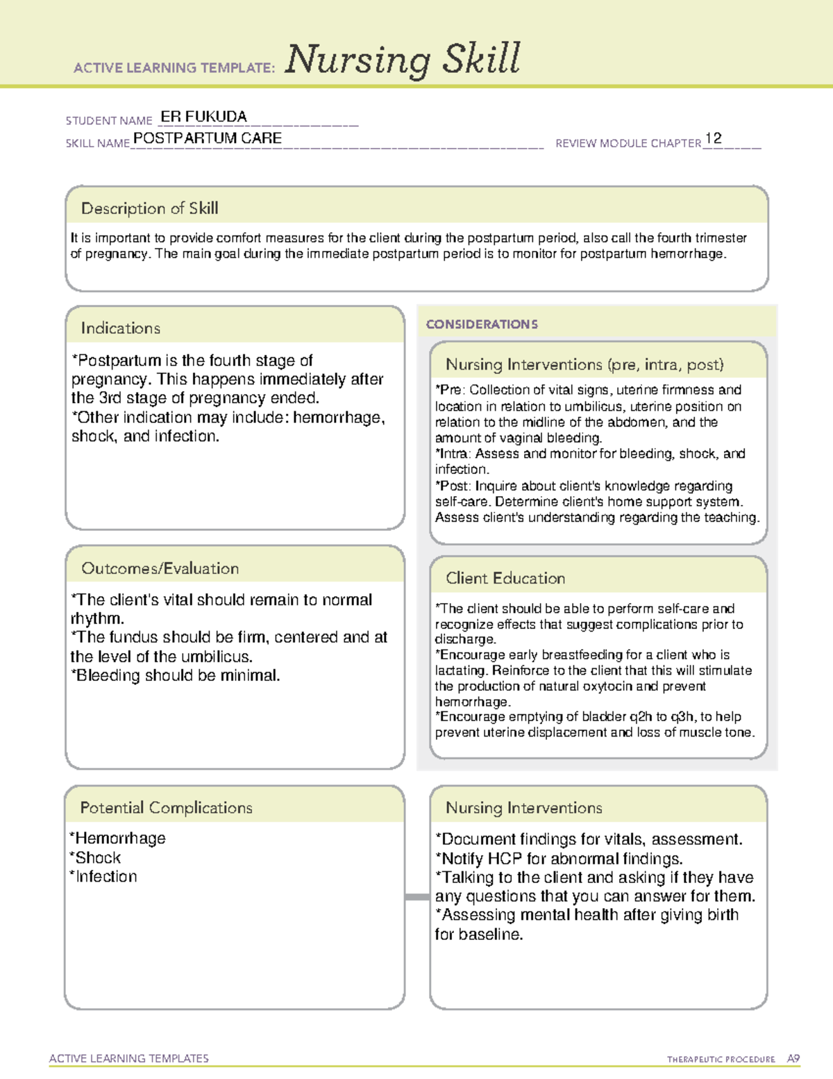 Active Learning Template Nursing Skill