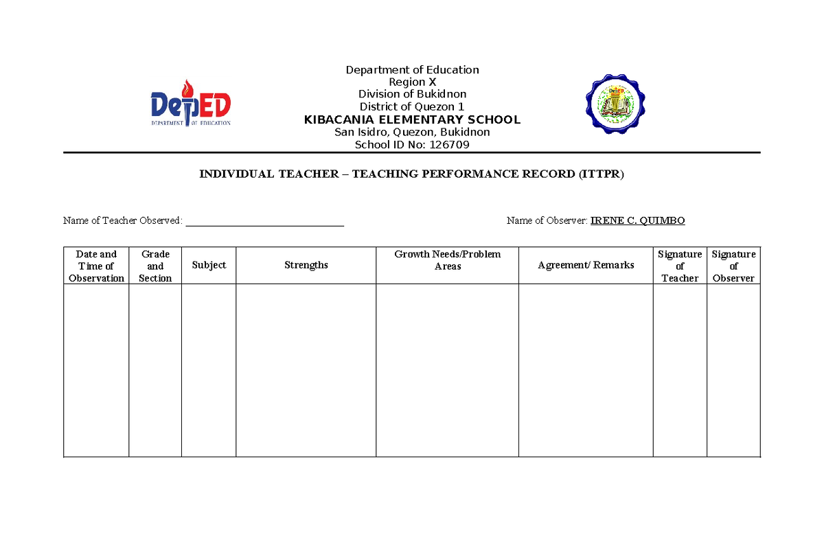 Ittpr - Individual - Department of Education Region X Division of ...