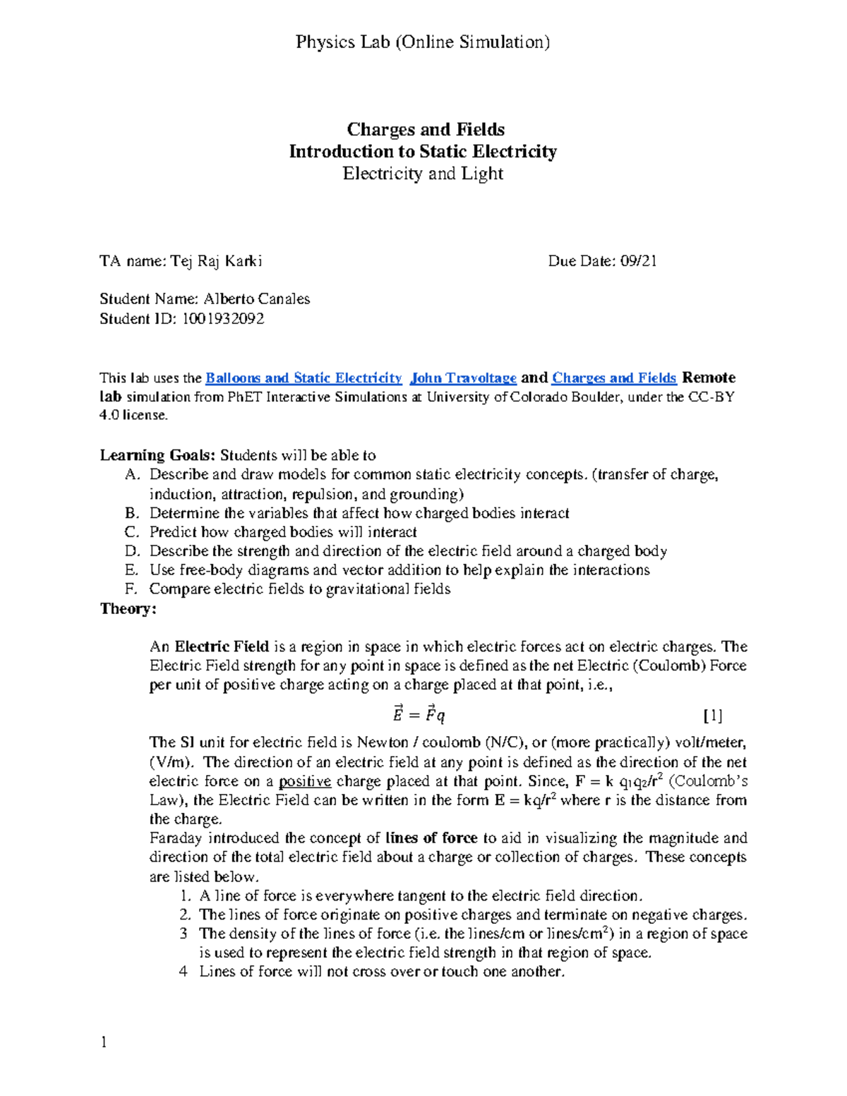 Electric Charge Field Online - Charges and Fields Introduction to Static Electricity Electricity ...