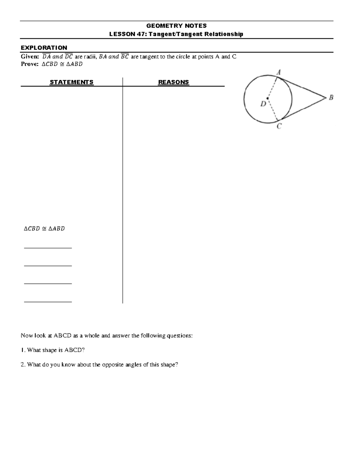 47 Notes - adwad - GEOMETRY NOTES LESSON 47: Tangent/Tangent ...