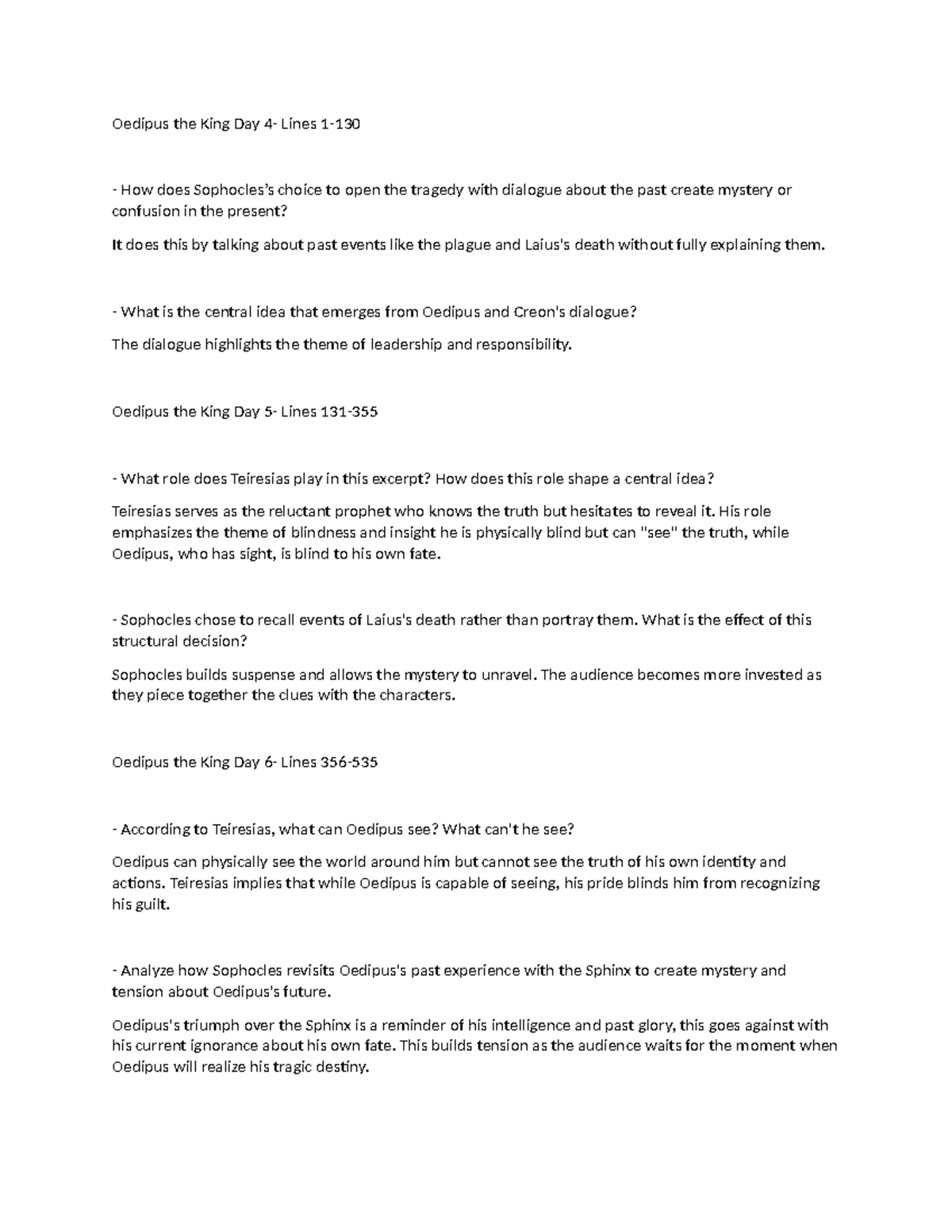 Oedipus the King Day 4 - stuff - Oedipus the King Day 4- Lines 1- How ...