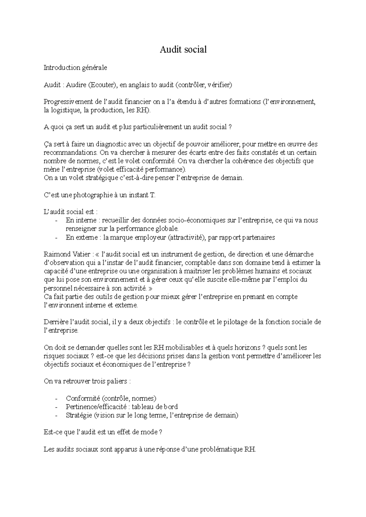 Audit social - Cours Master 1 Management des Entreprises de l'ESS ...