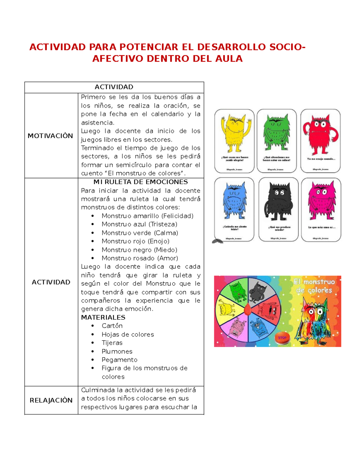 Actividad PARA Potenciar EL Desarrollo Socio- Afectivo Dentro DEL AULA - ACTIVIDAD PARA ...