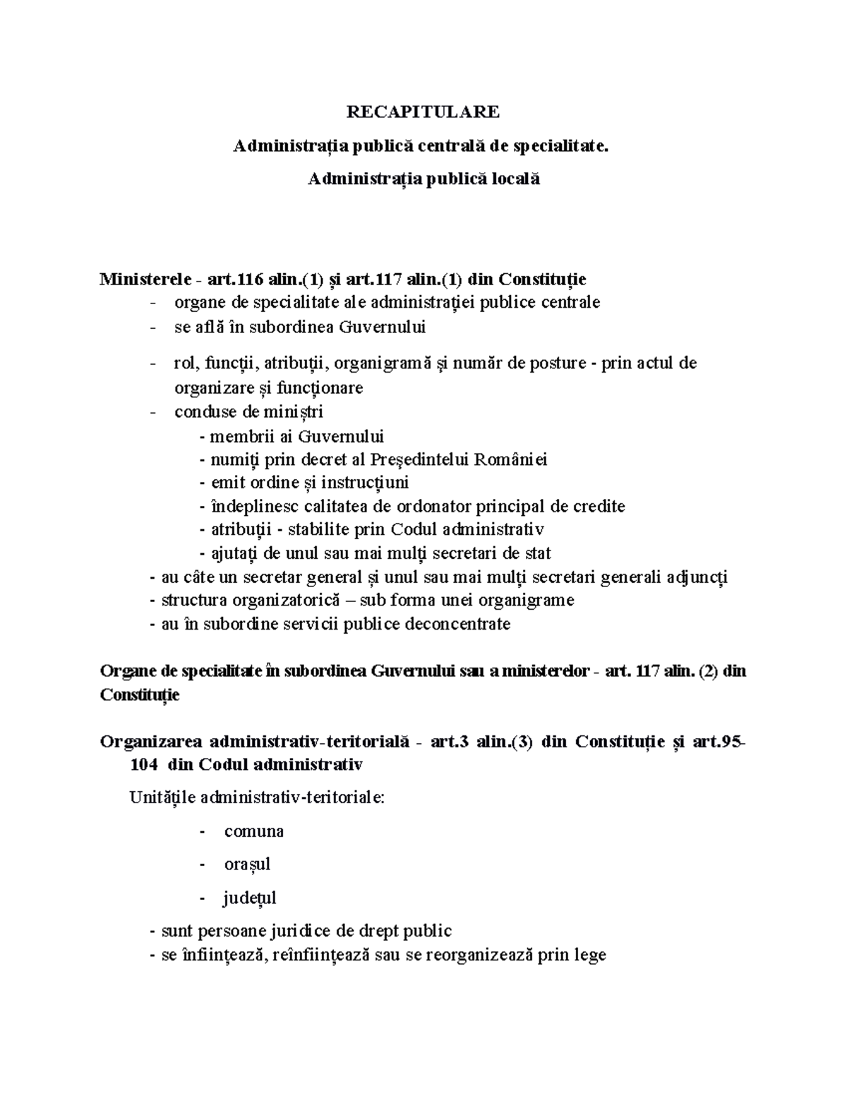 Administratia Publica Centrala SI Locala - IFR - RECAPITULARE ...